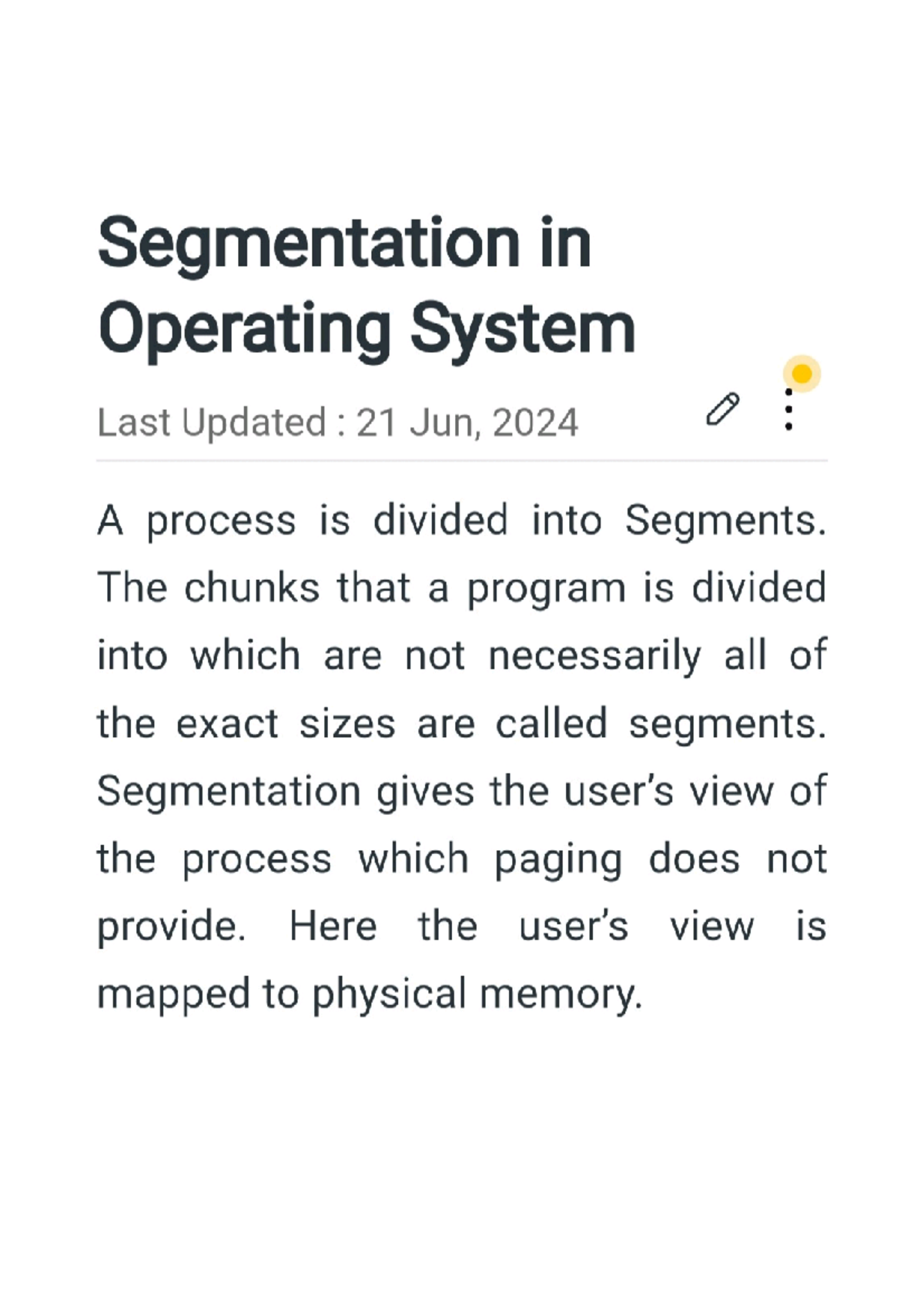 Operating Systems Unit Ii Complete Notes Segmentation In Operating System Last Updated 21