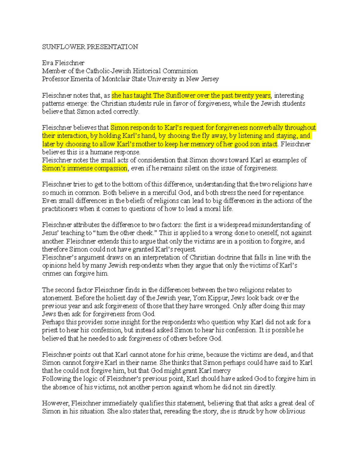 Sunflower Presentation - SUNFLOWER PRESENTATION Eva Fleischner Member ...