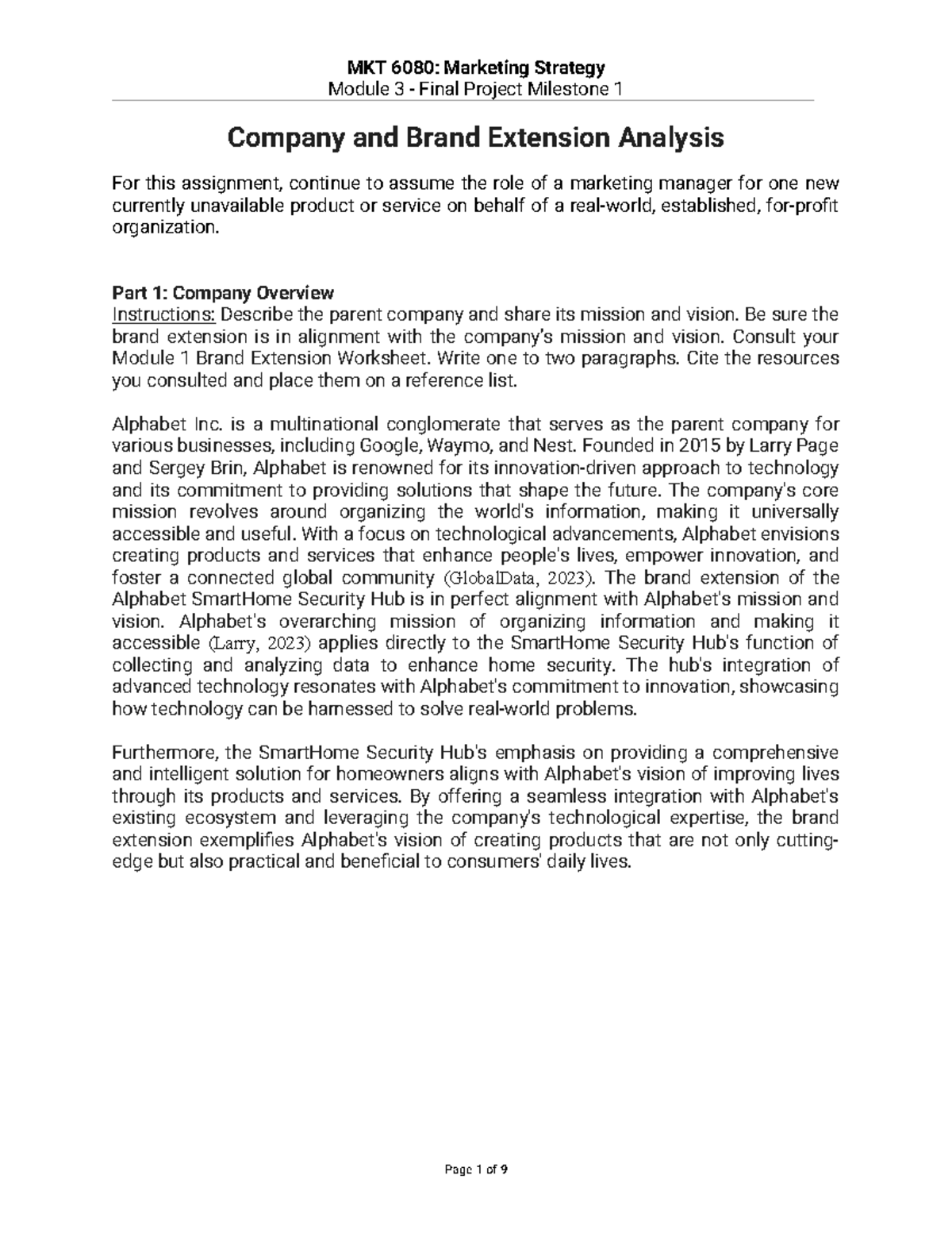 MKT 6080 Brand Extension Worksheet - Module 3 - Final Project Milestone ...