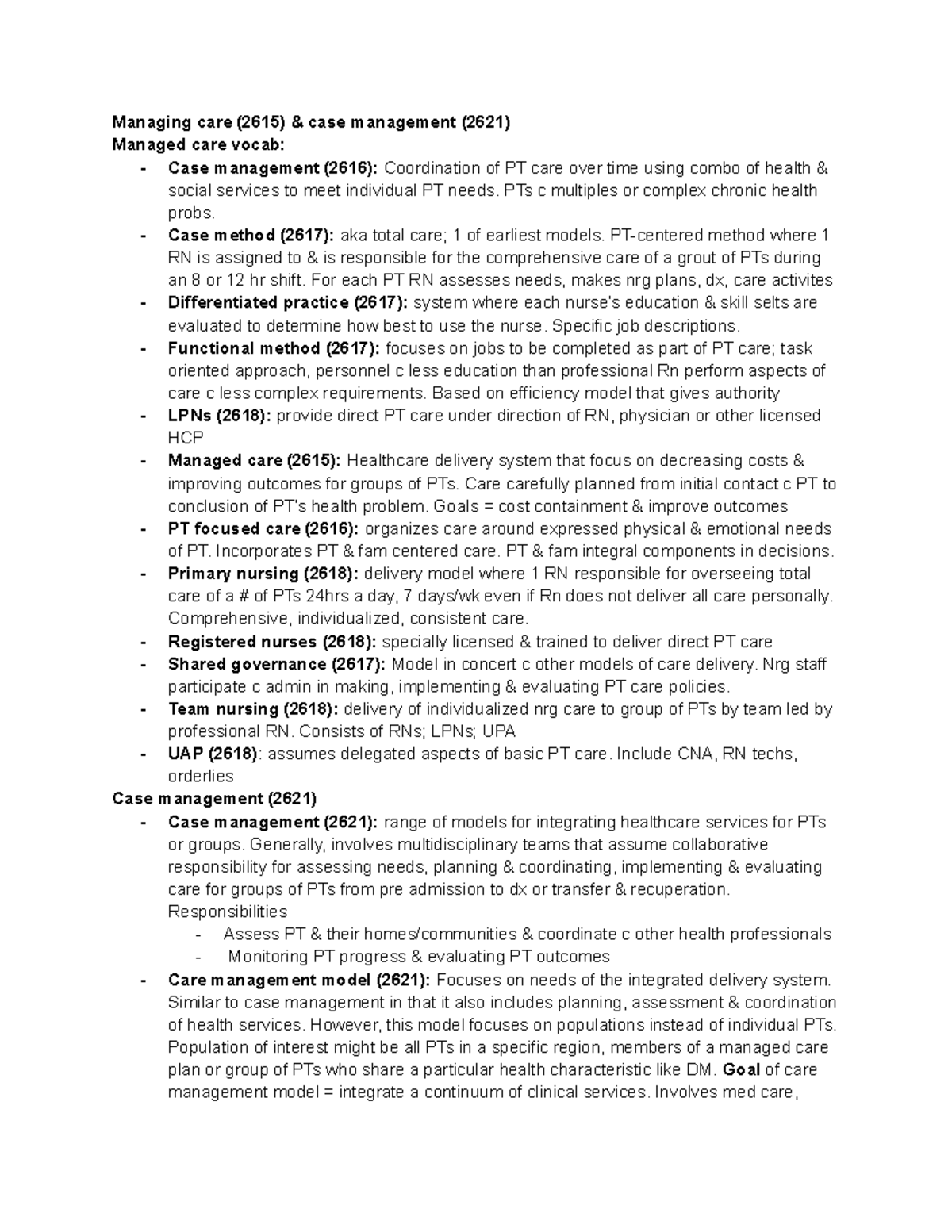 Managing Care and Case Management in Healthcare - Studocu