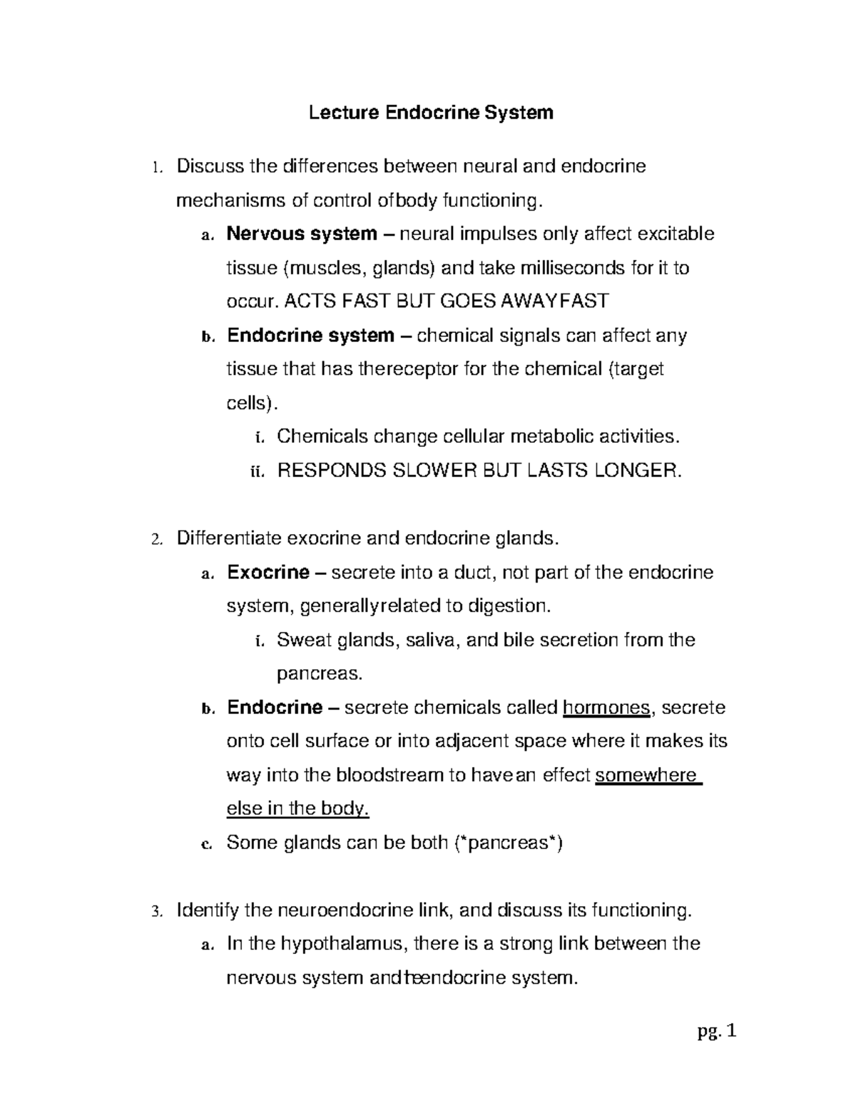 Lecture Endocrine System - Lecture Endocrine System Discuss the ...