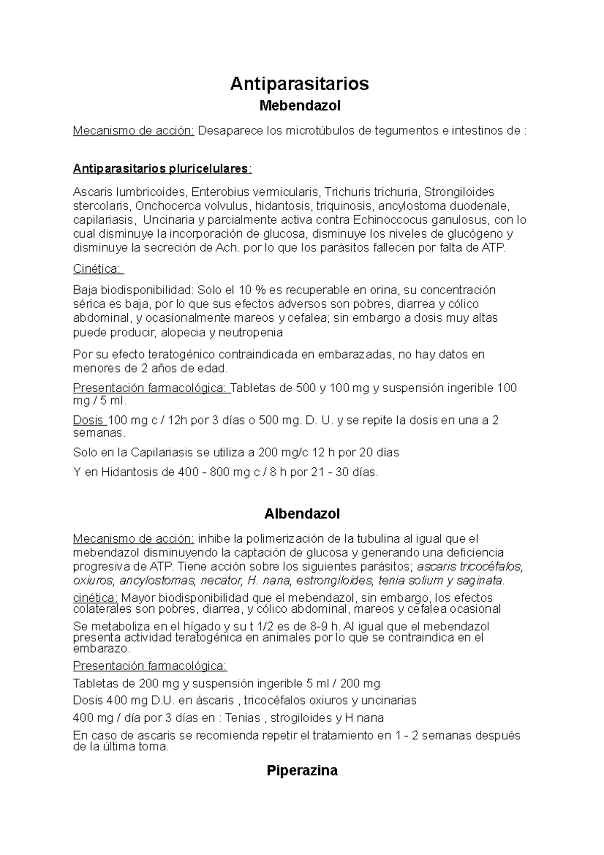 Antiparasitarios - clasificacion, mecanismo de accion, farmacodinamia y ...