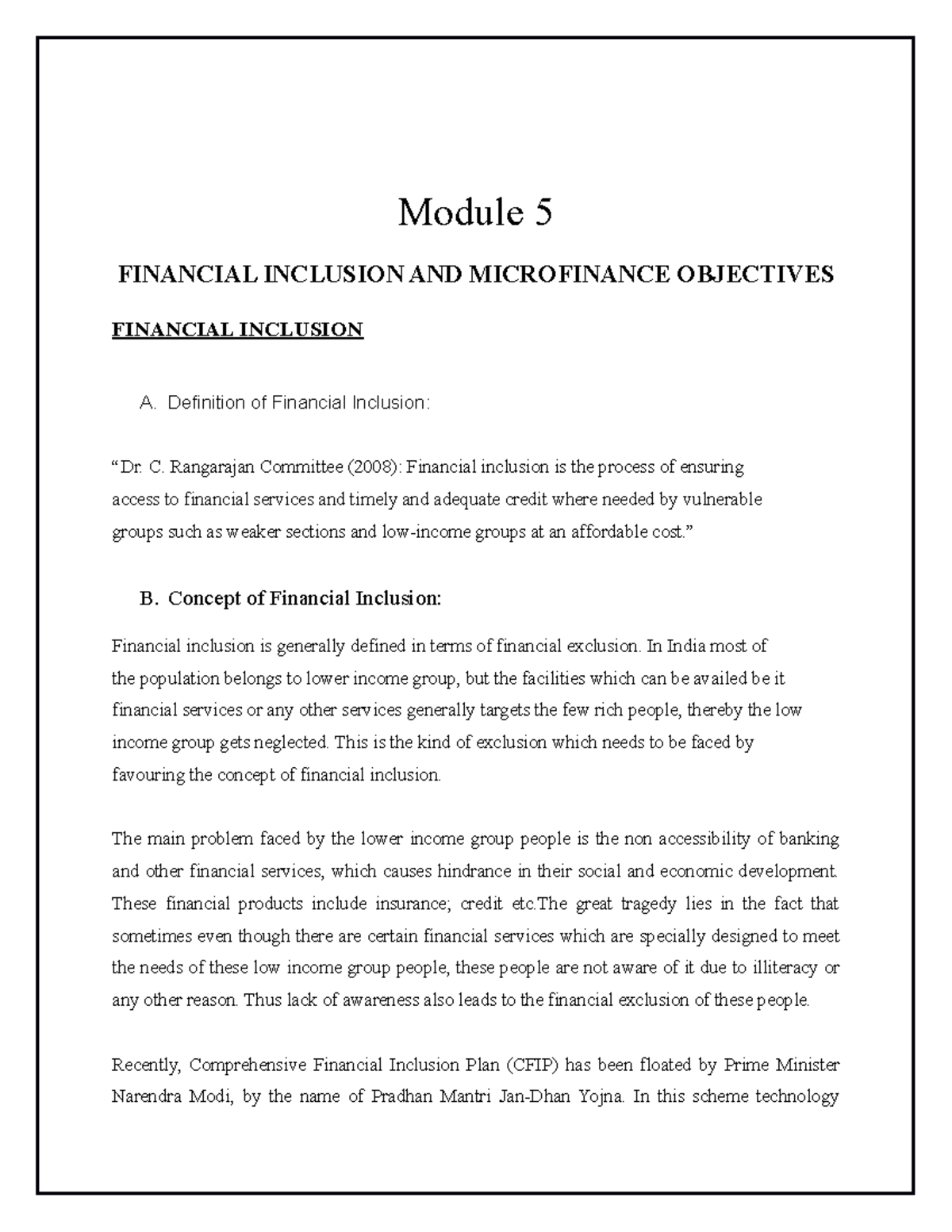 NBFC Module 5a - NBFC NOTES - Module 5 FINANCIAL INCLUSION AND ...