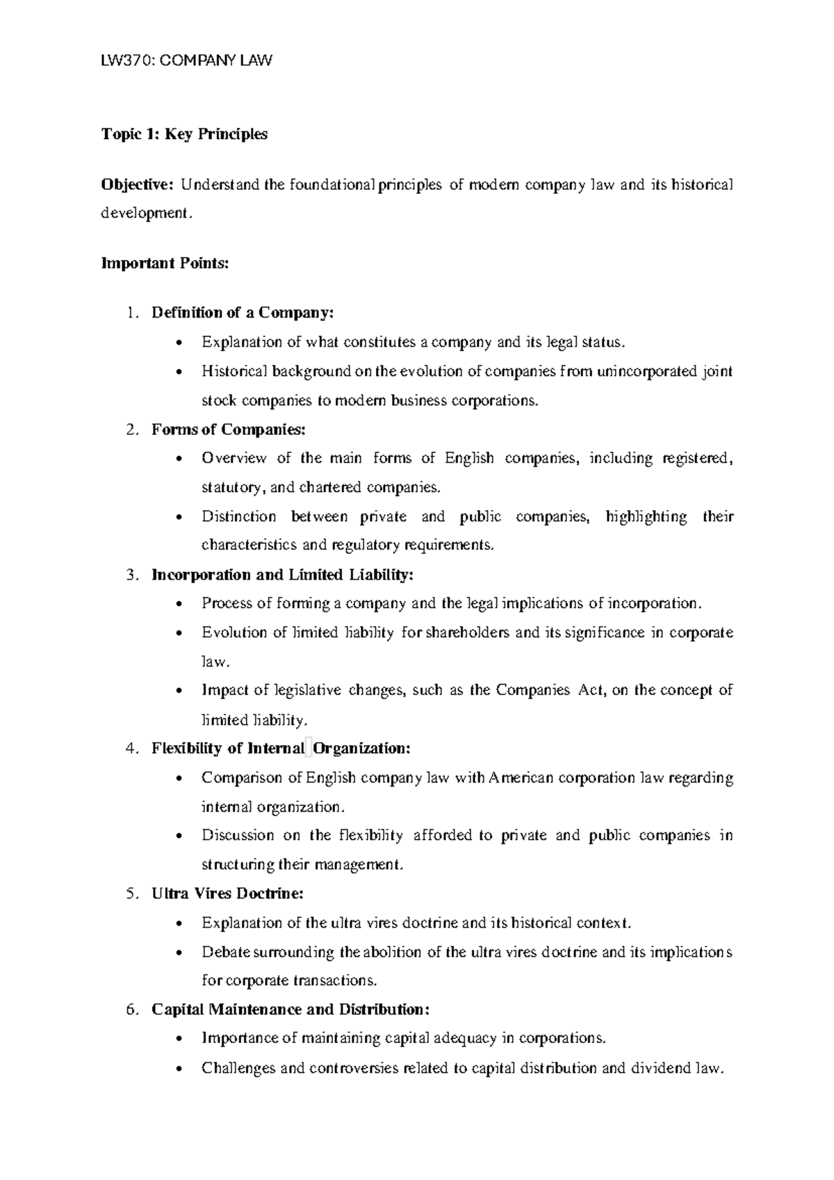 Topic 1 - Topic 13 - Breakdown - Topic 1: Key Principles Objective ...