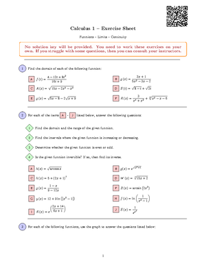 Exercise sheet 2 calculus - Calculus 1 – Exercise Sheet 2 Derivatives ...