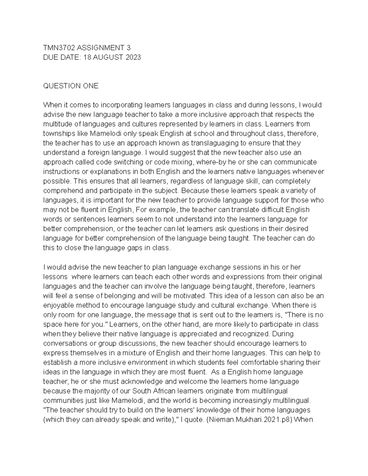 CLA1503 assessment 3 notes due June - TMN3702 ASSIGNMENT 3 DUE DATE: 18 ...