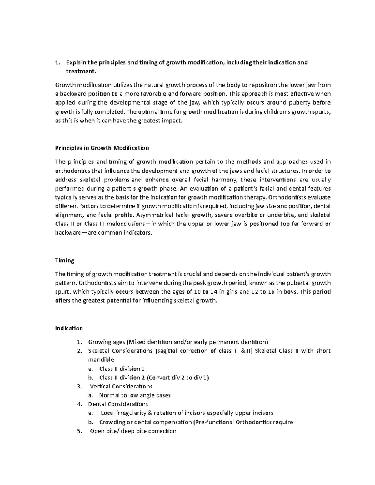 Orthodontics II - Explain the principles and timing of growth ...
