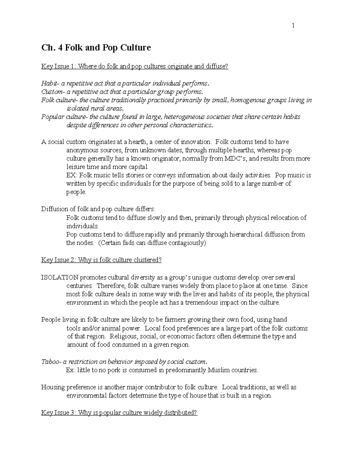 Ap hug outline ch. 4 - awds - 1 Ch. 4 Folk and Pop Culture Key Issue 1 ...