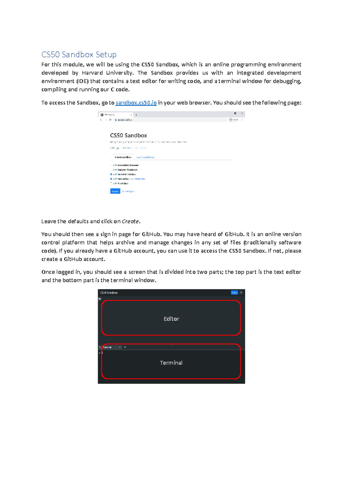 CS50 Sandbox Setup - notes - CS50 Sandbox Setup For this module, we ...