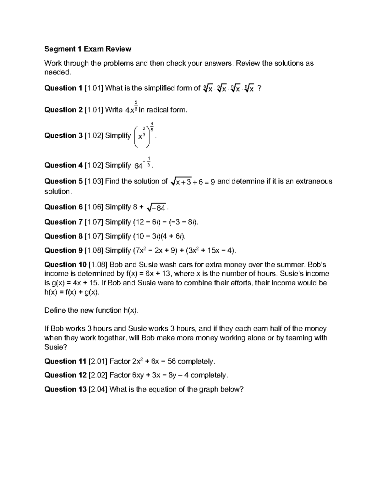 Seg1 prac rev - notes - Segment 1 Exam Review Work through the problems ...