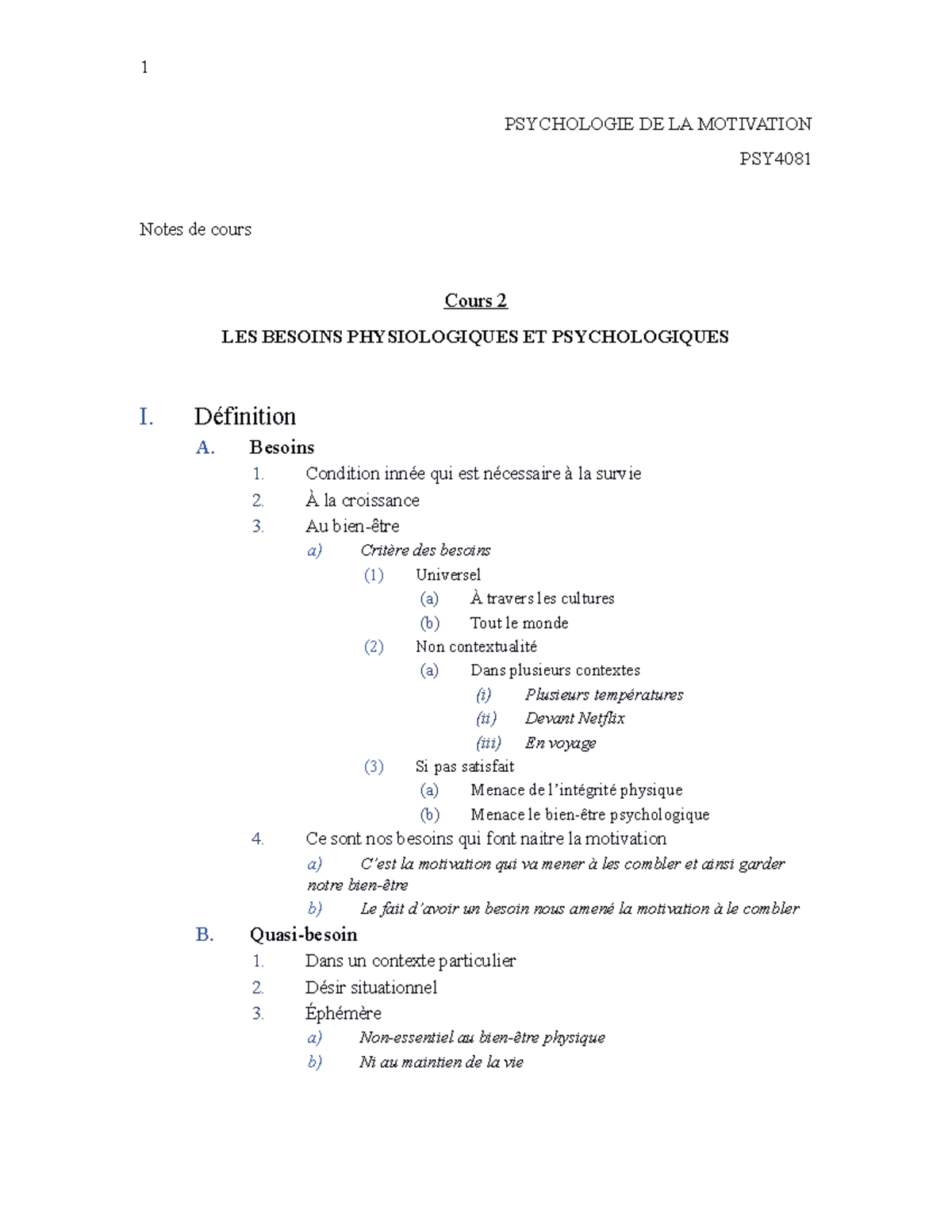 motivation cours 2 - PSY4080 - UQAM - Studocu