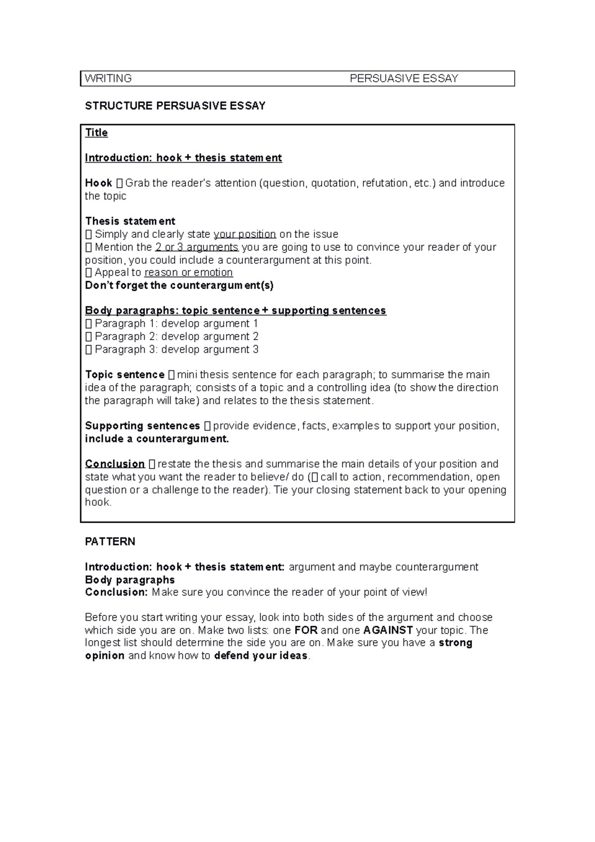 Persuasive essay structure - WRITING PERSUASIVE ESSAY STRUCTURE ...