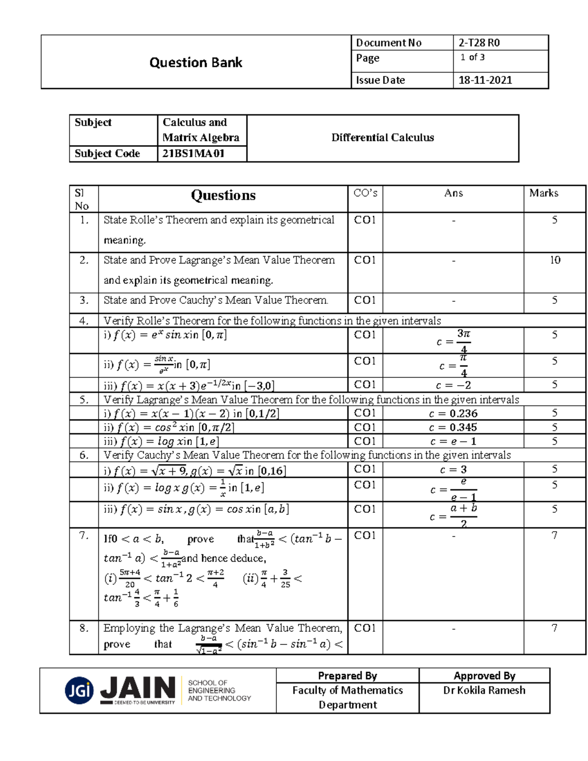 Module 1 QB - Question Bank - Question Bank Document No 2-T28 R Page 1 ...