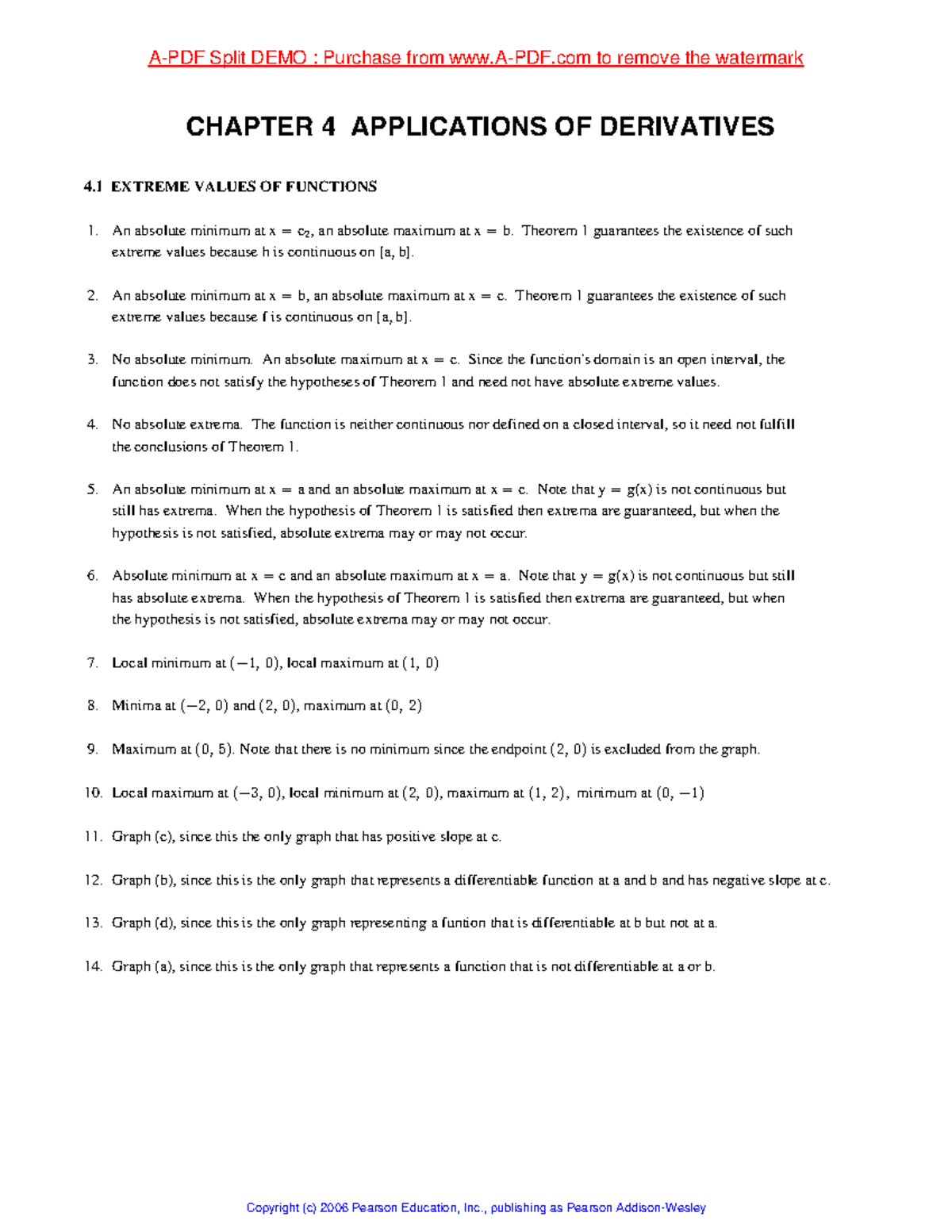 Chapter 4 Calculs - CHAPTER 4 APPLICATIONS OF DERIVATIVES 4 EXTREME ...