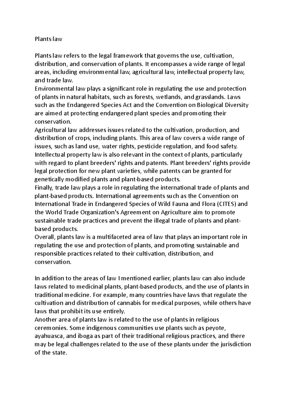 Plants law - Plants law Plants law refers to the legal framework that ...