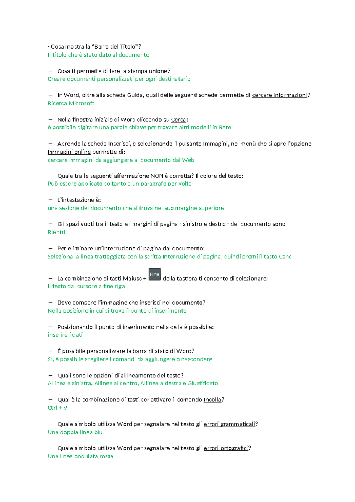 Eipass - modulo 5 - Domande d'esame - Cosa mostra la “Barra del Titolo”? Il titolo che è stato ...