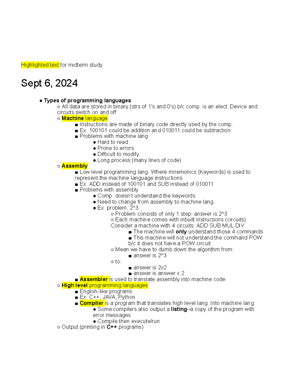 CS 110 notes - jgiuf - Highlighted text for midterm study Sept 6, 2024 ...