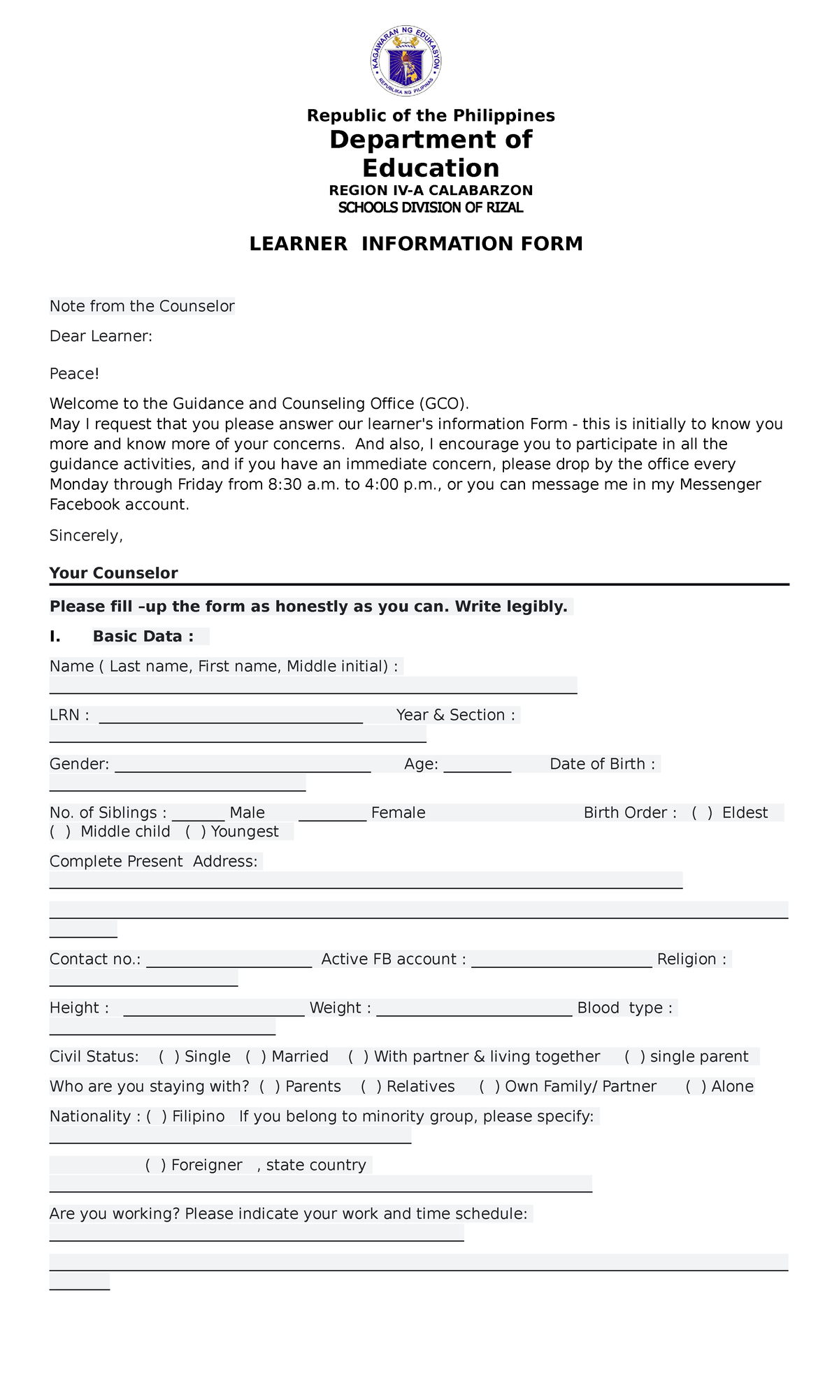 Learner- Information-FORM - LEARNER INFORMATION FORM Note from the ...