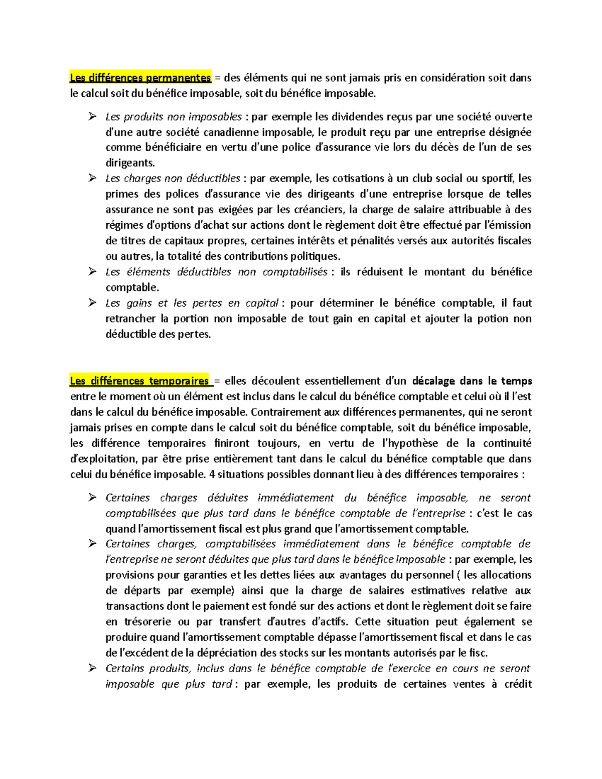 IAS 12-impôt différé - Les différences permanentes = des éléments qui ...