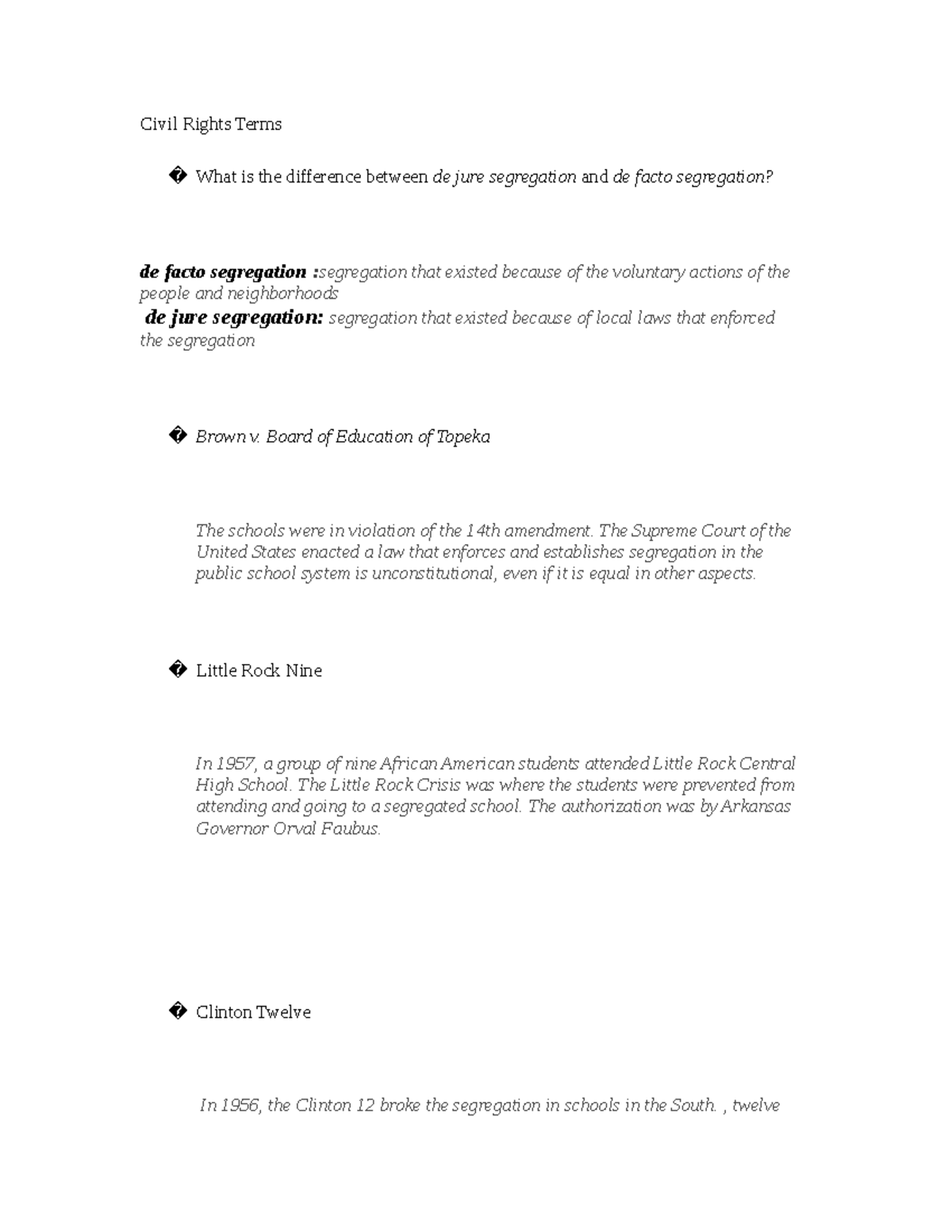 Civil Rights Terms - Course/ practice work, will be graded - Civil ...