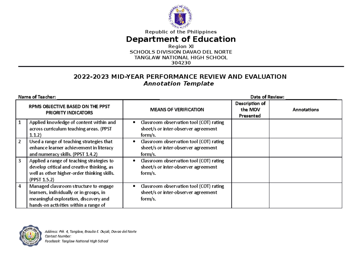 Annotation Template Annotation Template Use In COT Republic Of The