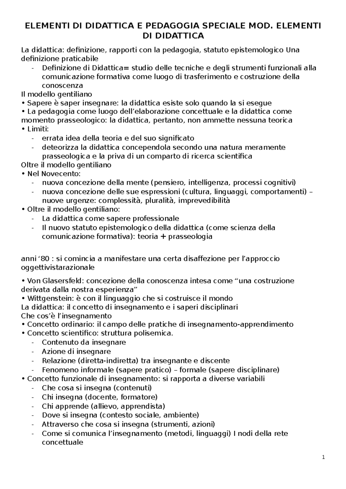 Elementi di didattica - slide utilizzate durante la lezione più appunti ...