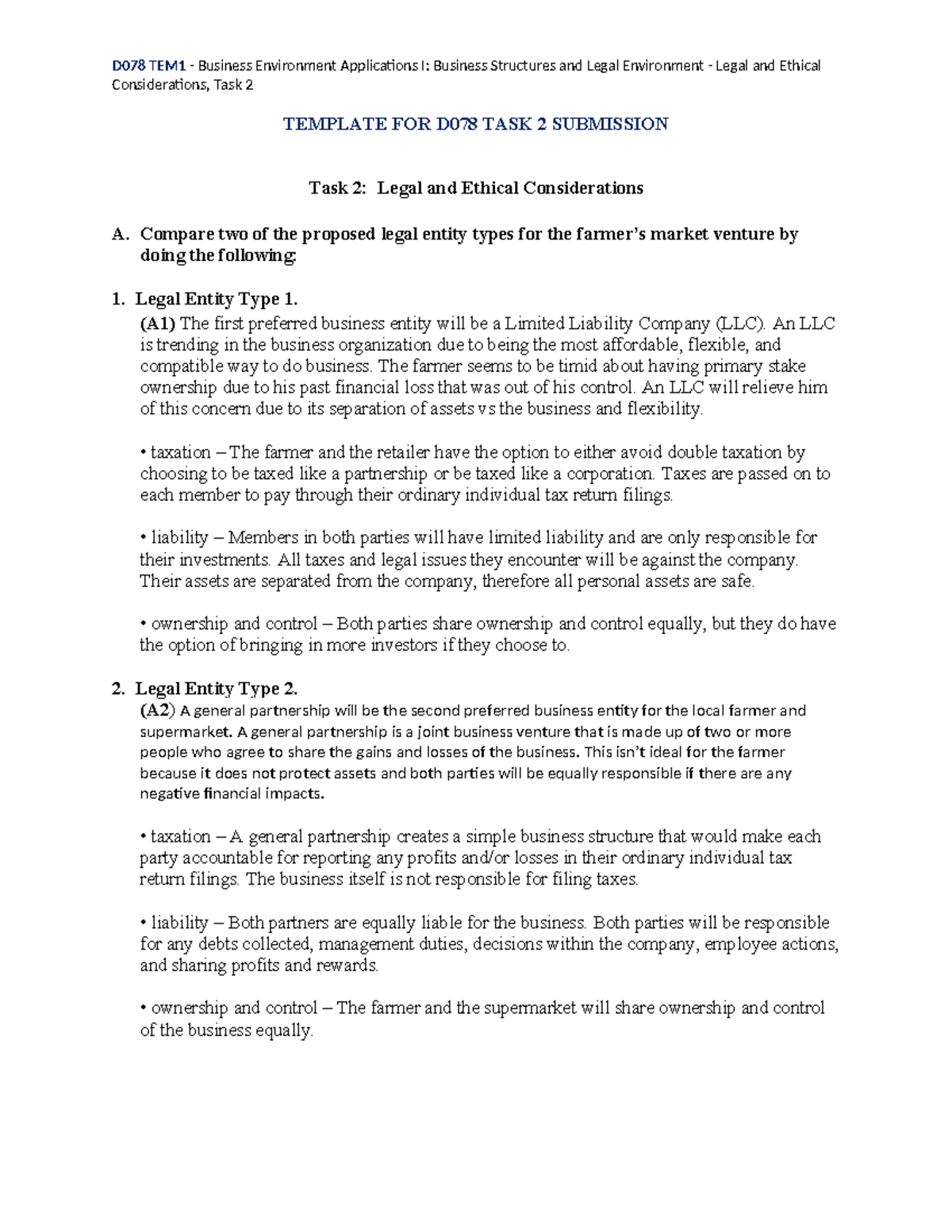 D078 - Task 2 - Task 2 - D078 TEM1 - Business Environment Applications ...