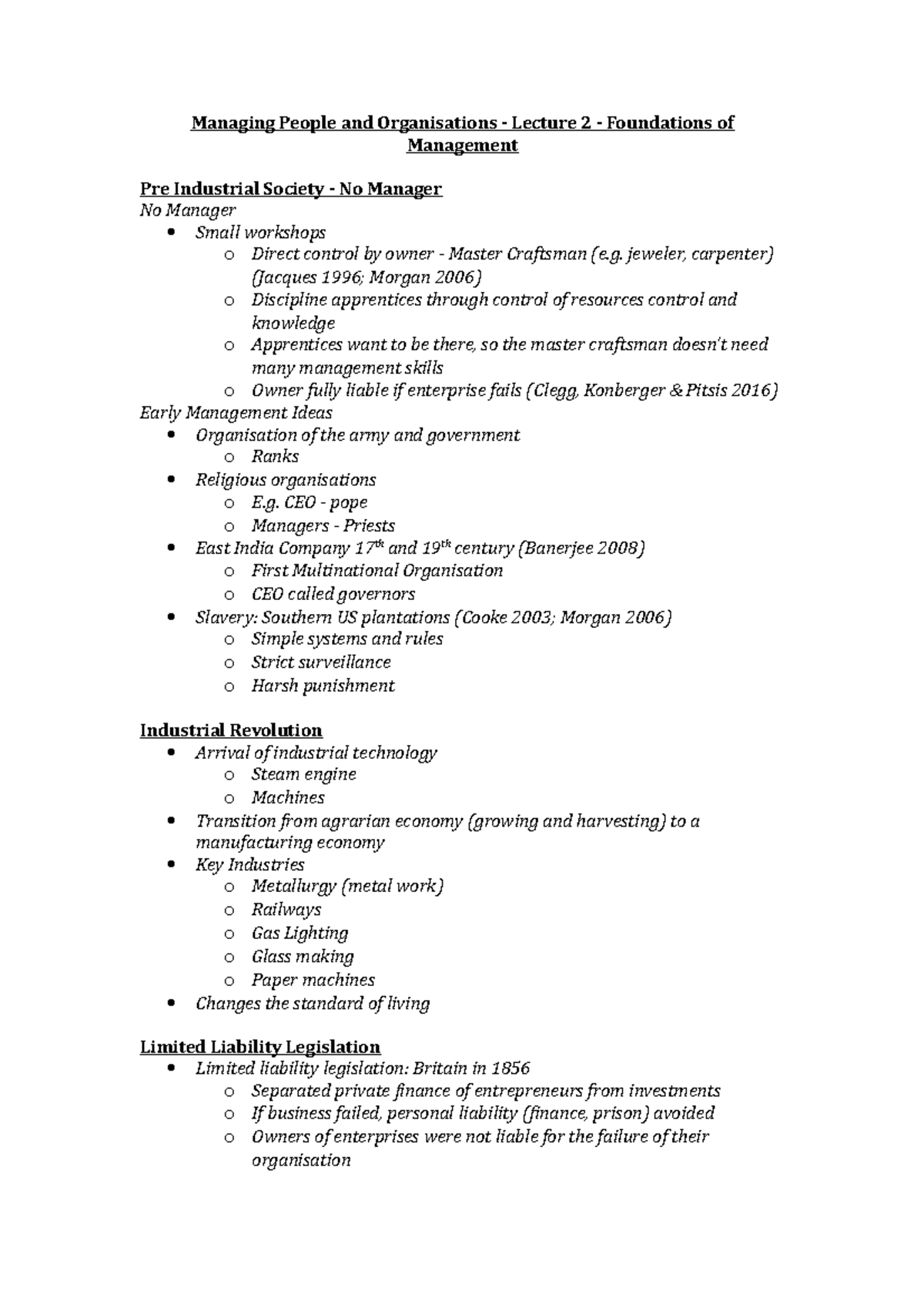 Managing People and Organisations Lecture 2 Notes - Managing People and ...