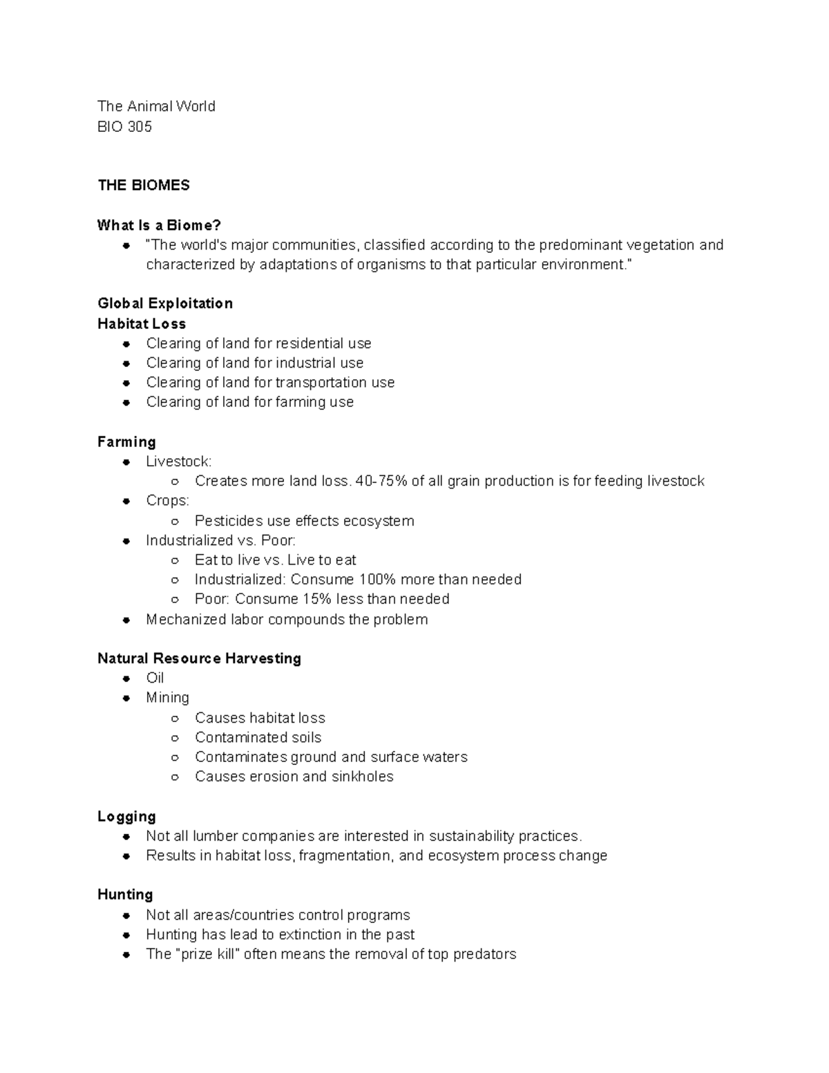 Animal 1 - Lecture notes - The Animal World BIO 305 THE BIOMES What Is ...