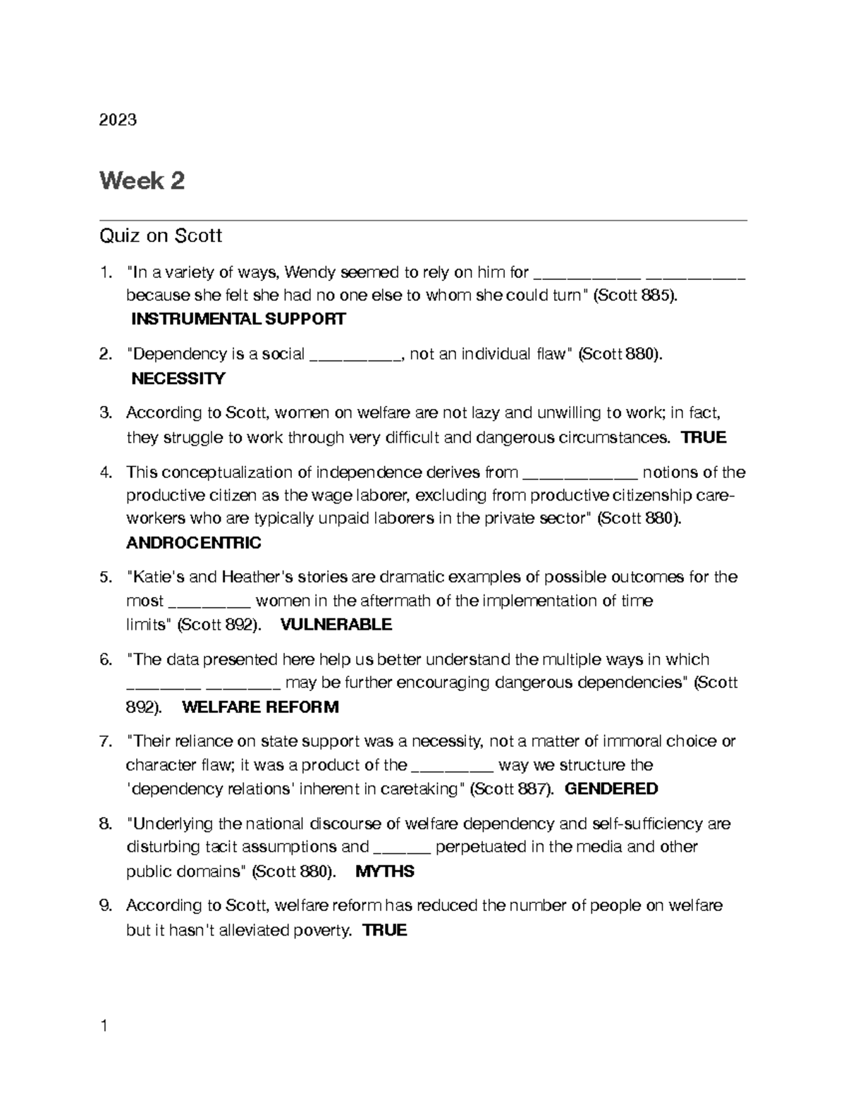 Quiz on Scott - Quiz practice question with answers. - 2023 Week 2 Quiz ...
