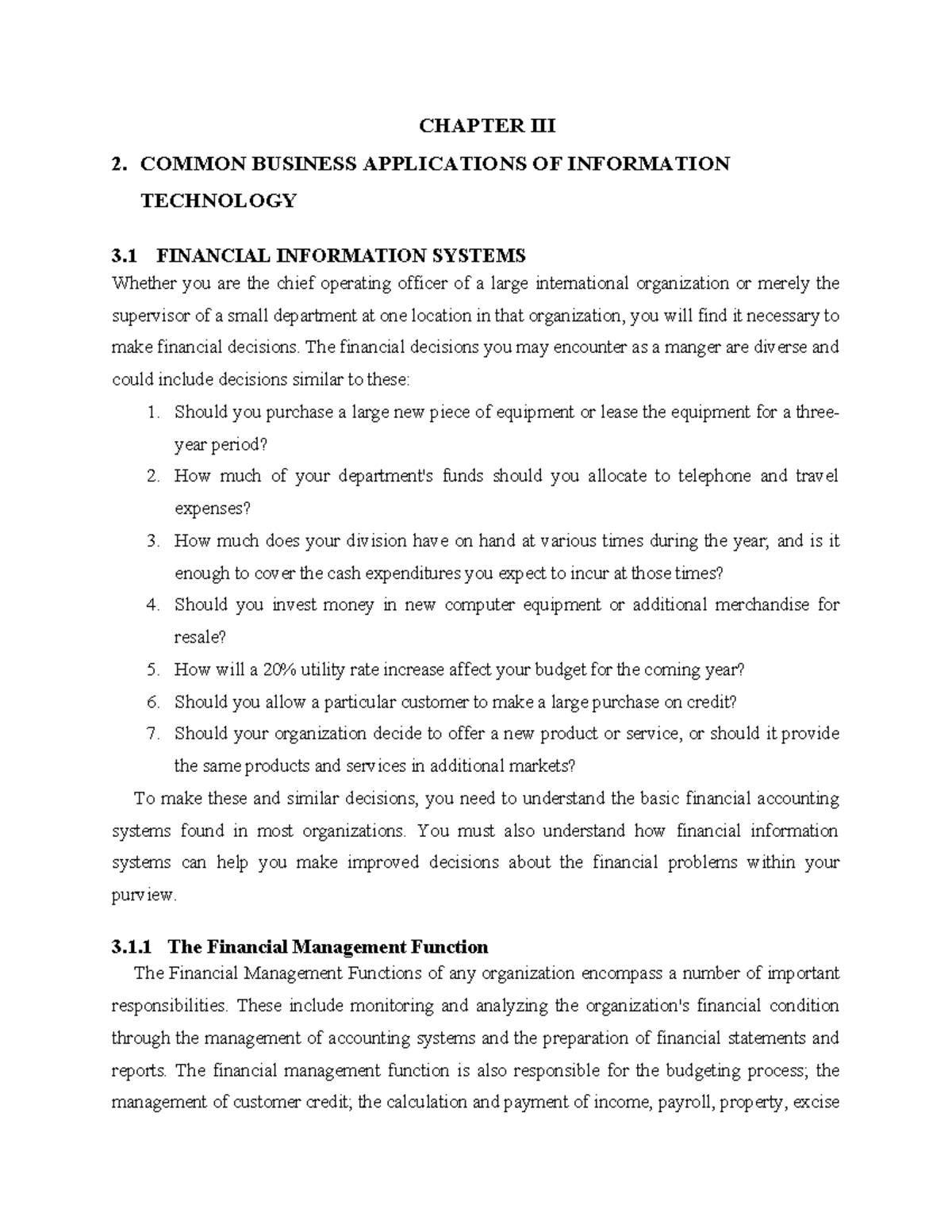 Mis chapter three - lecture notes - CHAPTER III 2. COMMON BUSINESS ...