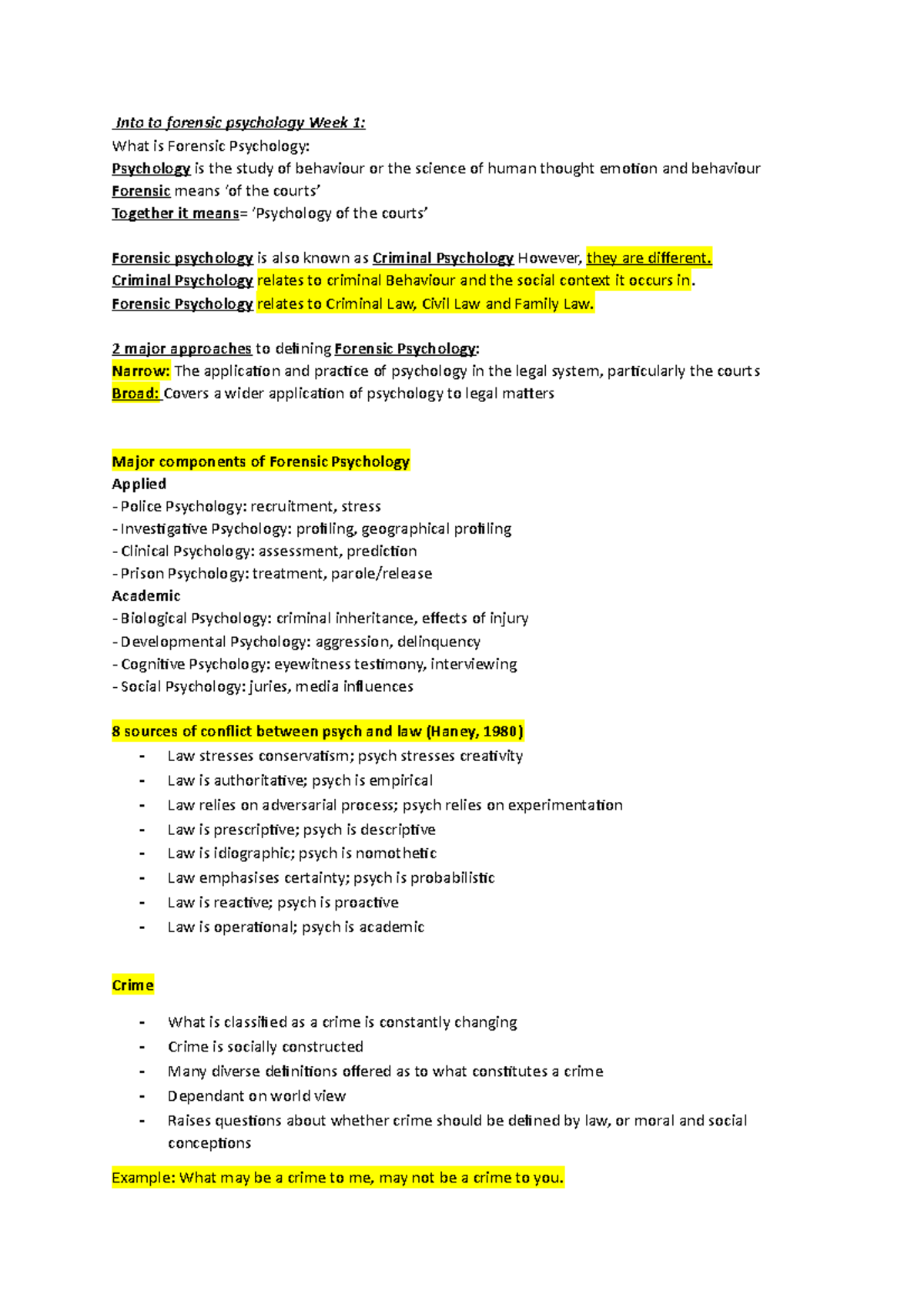 Intro to forensic study notes - Into to forensic psychology Week 1 ...