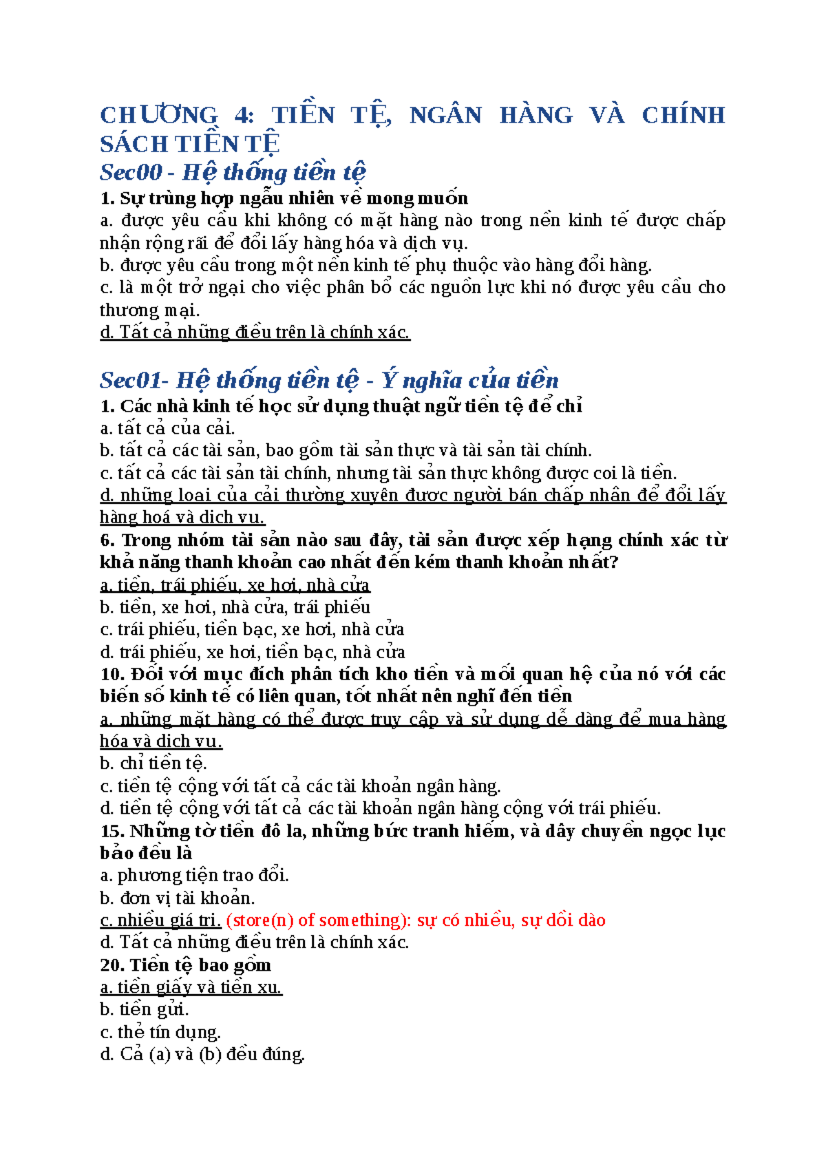 TT KTVM C4 - bài tập - CH ƯƠNG 4: TI ỀN T Ệ, NGÂN HÀNG VÀ CHÍNH SÁCH TI ỀN T Ệ Sec00 - H ệ th ...