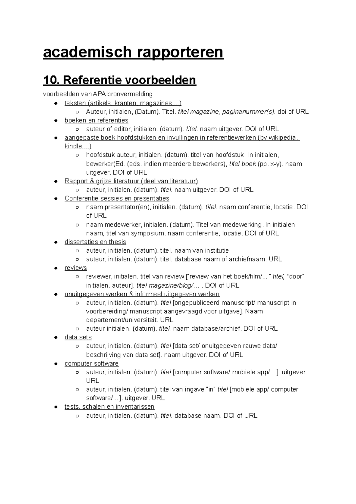 Academisch rapporteren h10 - Referentie voorbeelden voorbeelden van APA ...