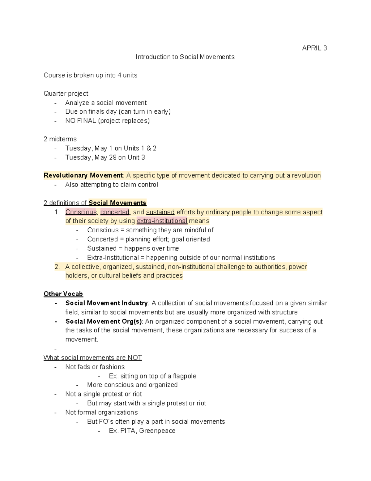 Introduction to Social Movements - APRIL 3 Introduction to Social ...