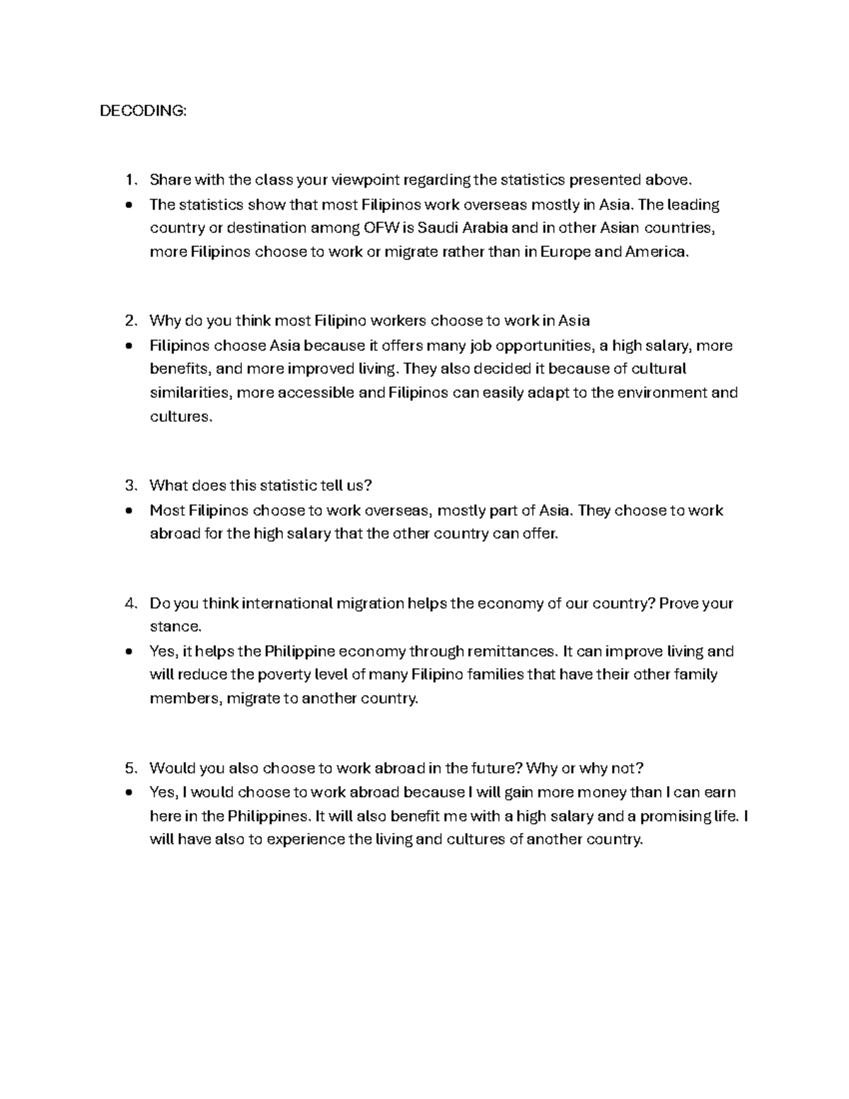 Activity 1 - DECODING. TCWD111 - DECODING: Share with the class your viewpoint regarding the ...