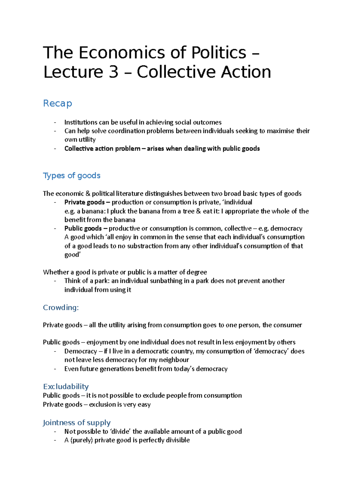 The Economics of Politics – Lecture 3 – Collective Action - The ...