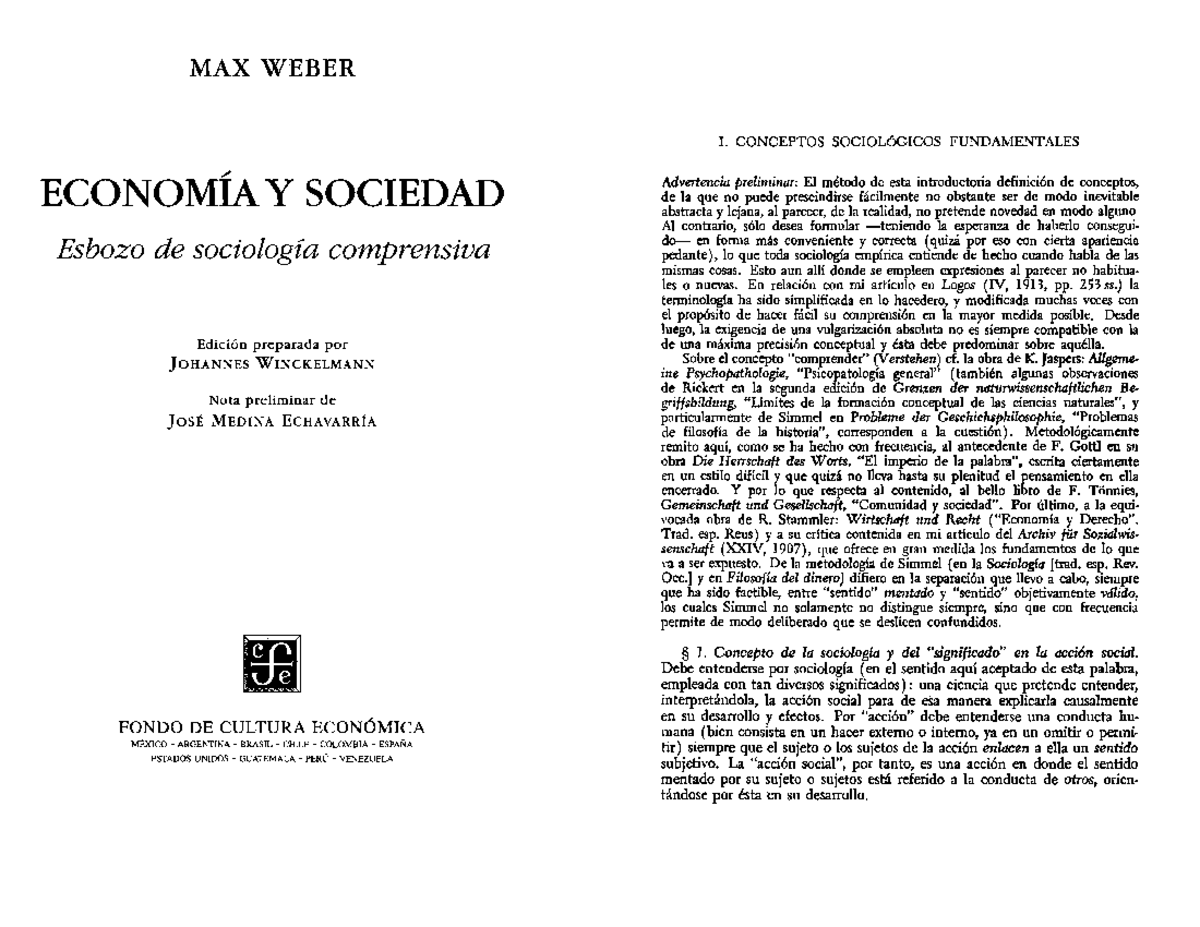 Max Weber -Economia y Sociedad - MAX WEBER ECONOMÍA Y SOCIEDAD Esbozo ...