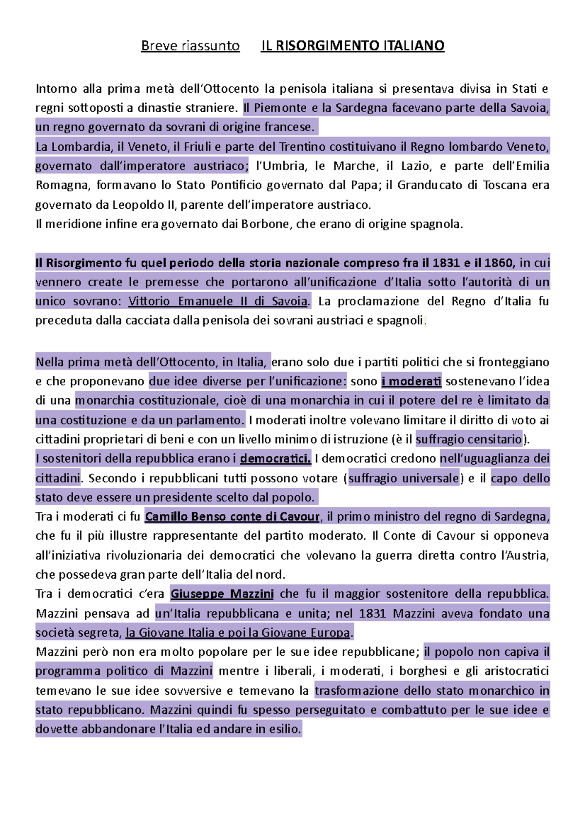 Breve riassunto IL Risorgimento Italiano-2 - Breve riassunto IL ...