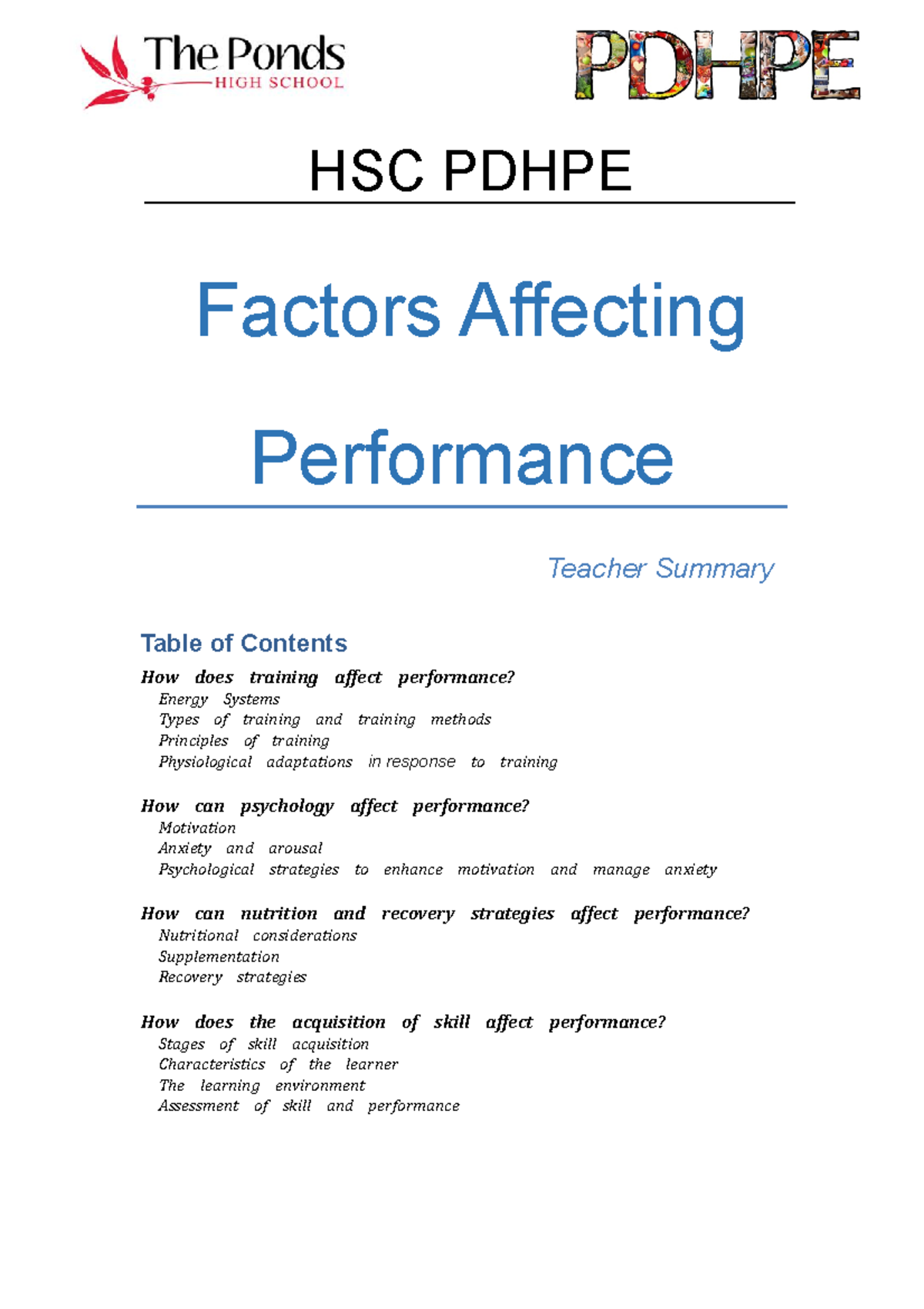 Core 2 FAP Student notes template Digital - HSC PDHPE Factors Affecting ...
