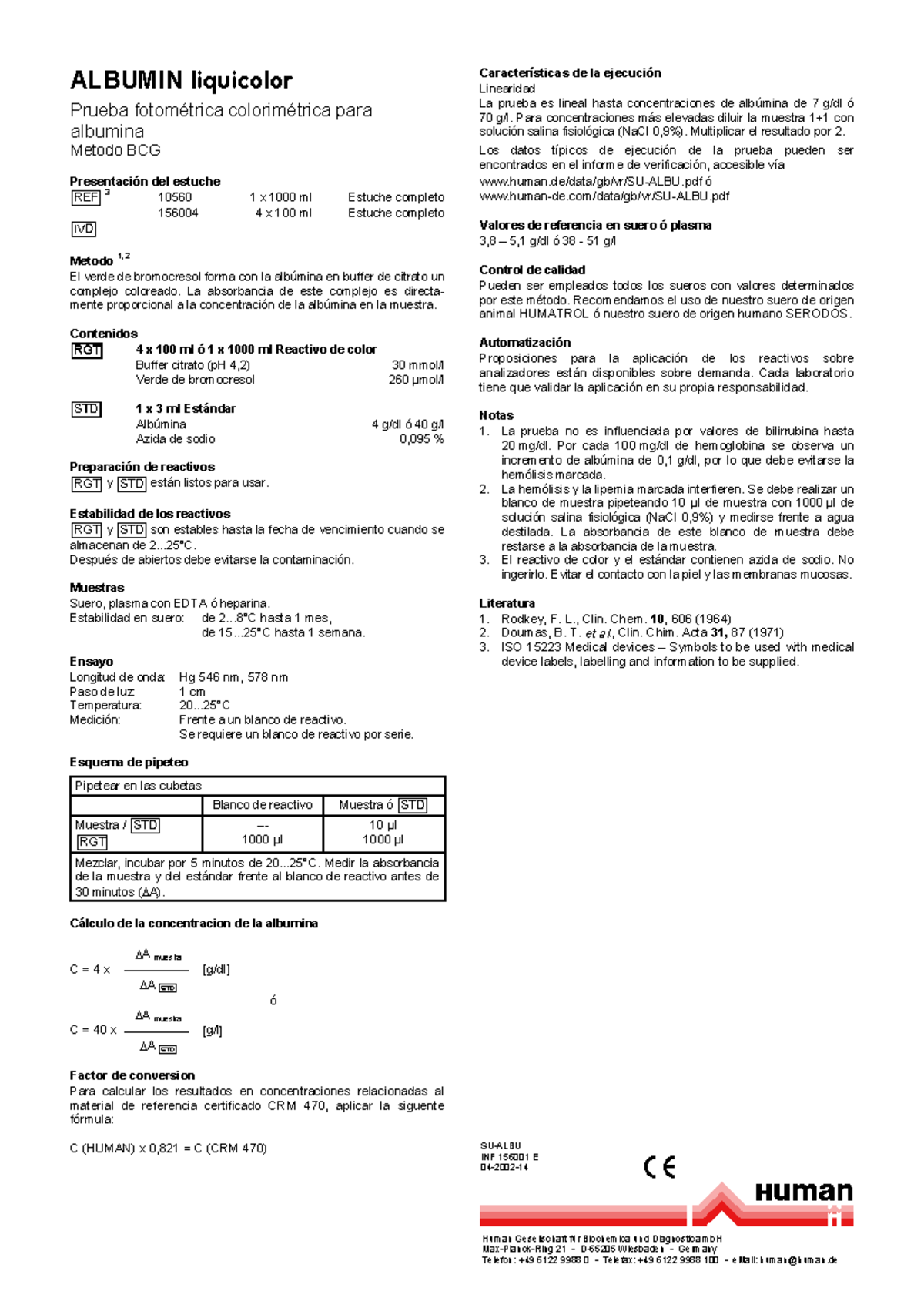 02h-Albumina - Inserto Laboratorio Bioquimica Clinica Aplicada - Human Gesellschaft f ̧r ...