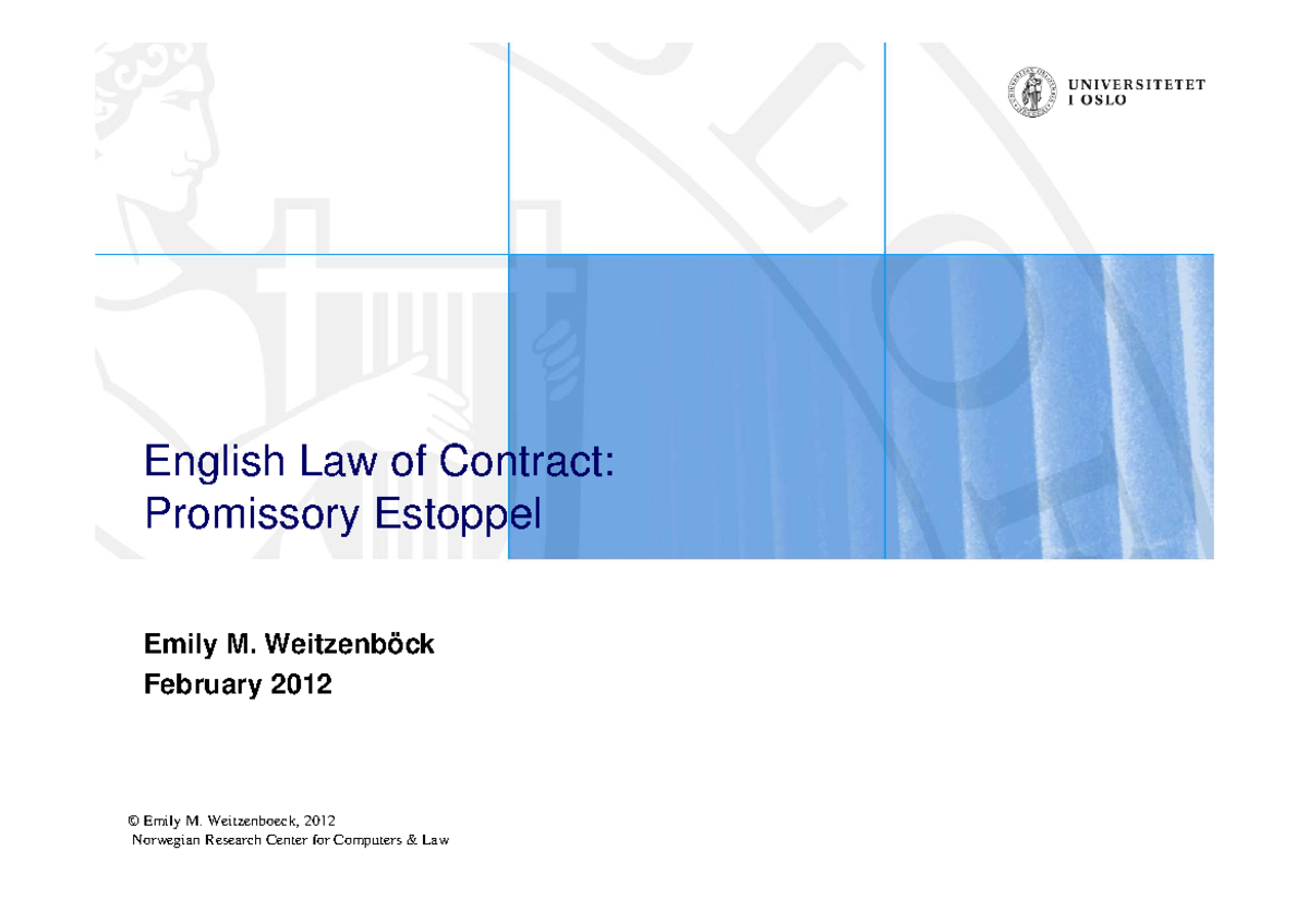 Promissory Estoppel - English Law of Contract:Promissory Estoppel Emily ...
