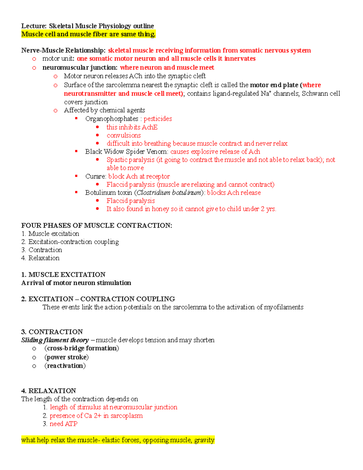 Muscle Physiology Revised - Lecture: Skeletal Muscle Physiology outline ...