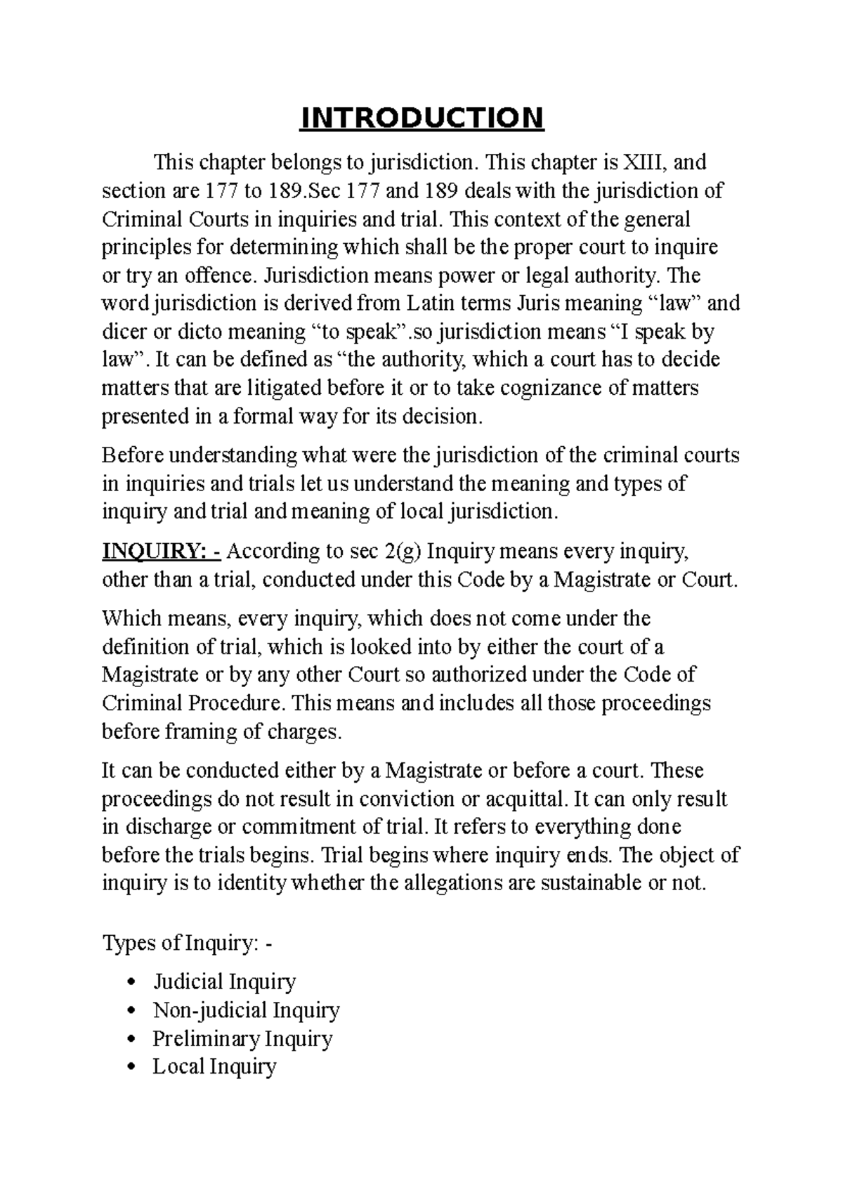 Crpc - INTRODUCTION This chapter belongs to jurisdiction. This chapter ...