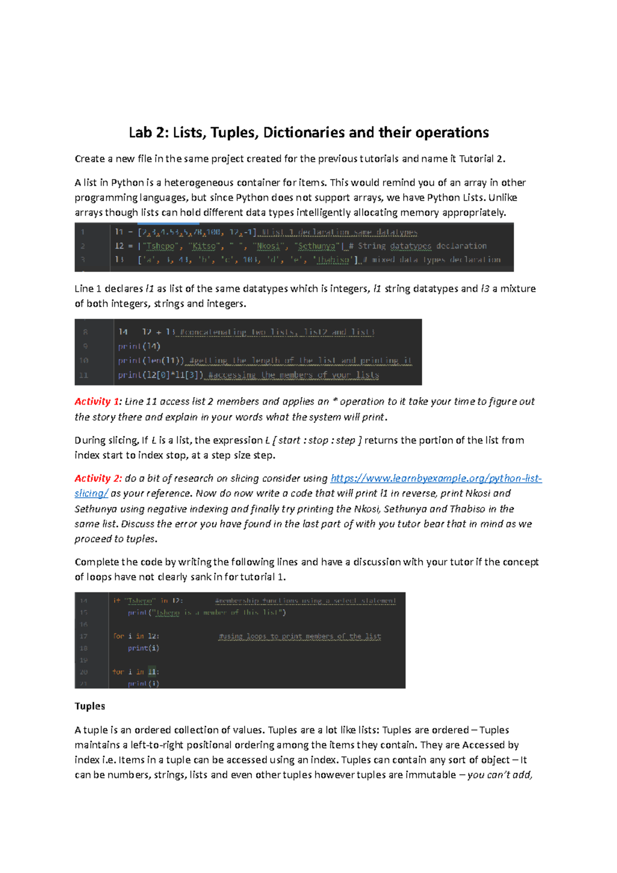 Intelligent systems Labs Week 2 - Lab 2: Lists, Tuples, Dictionaries ...
