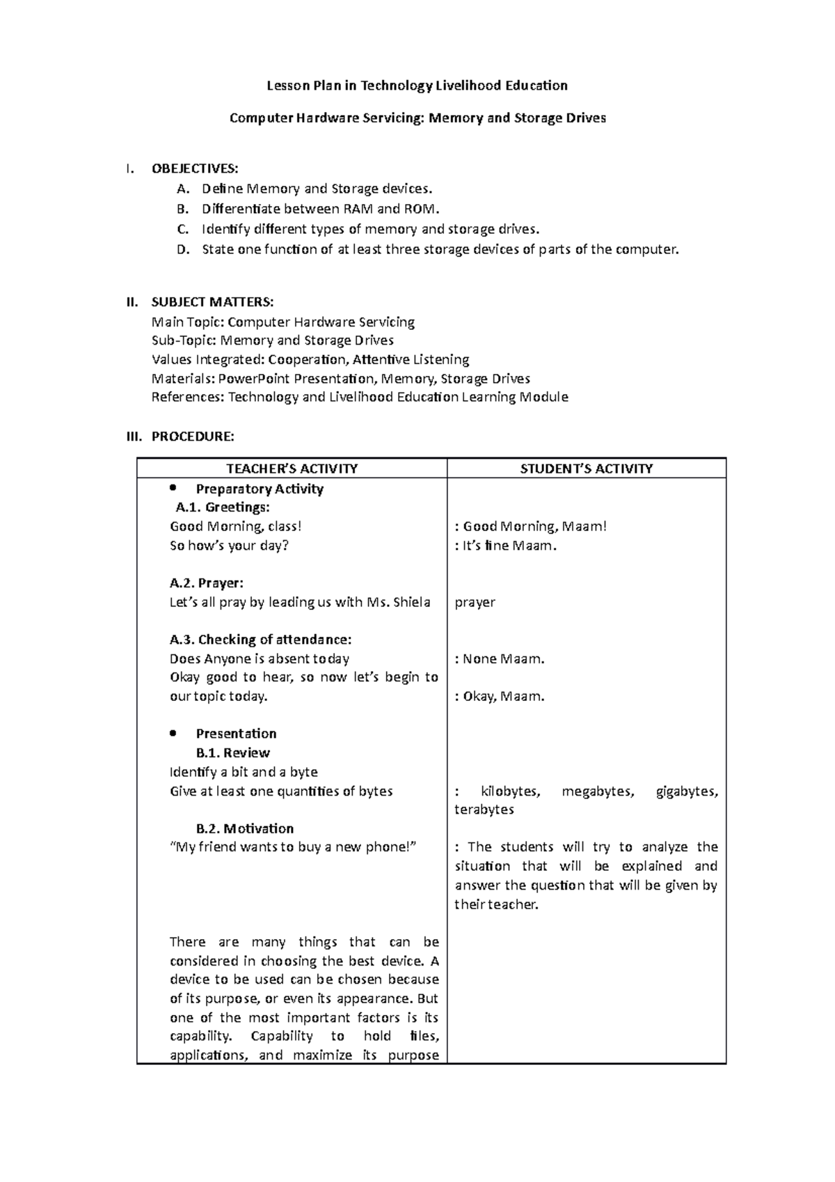 DEMO - Detailed Lesson Plan - Lesson Plan in Technology Livelihood ...