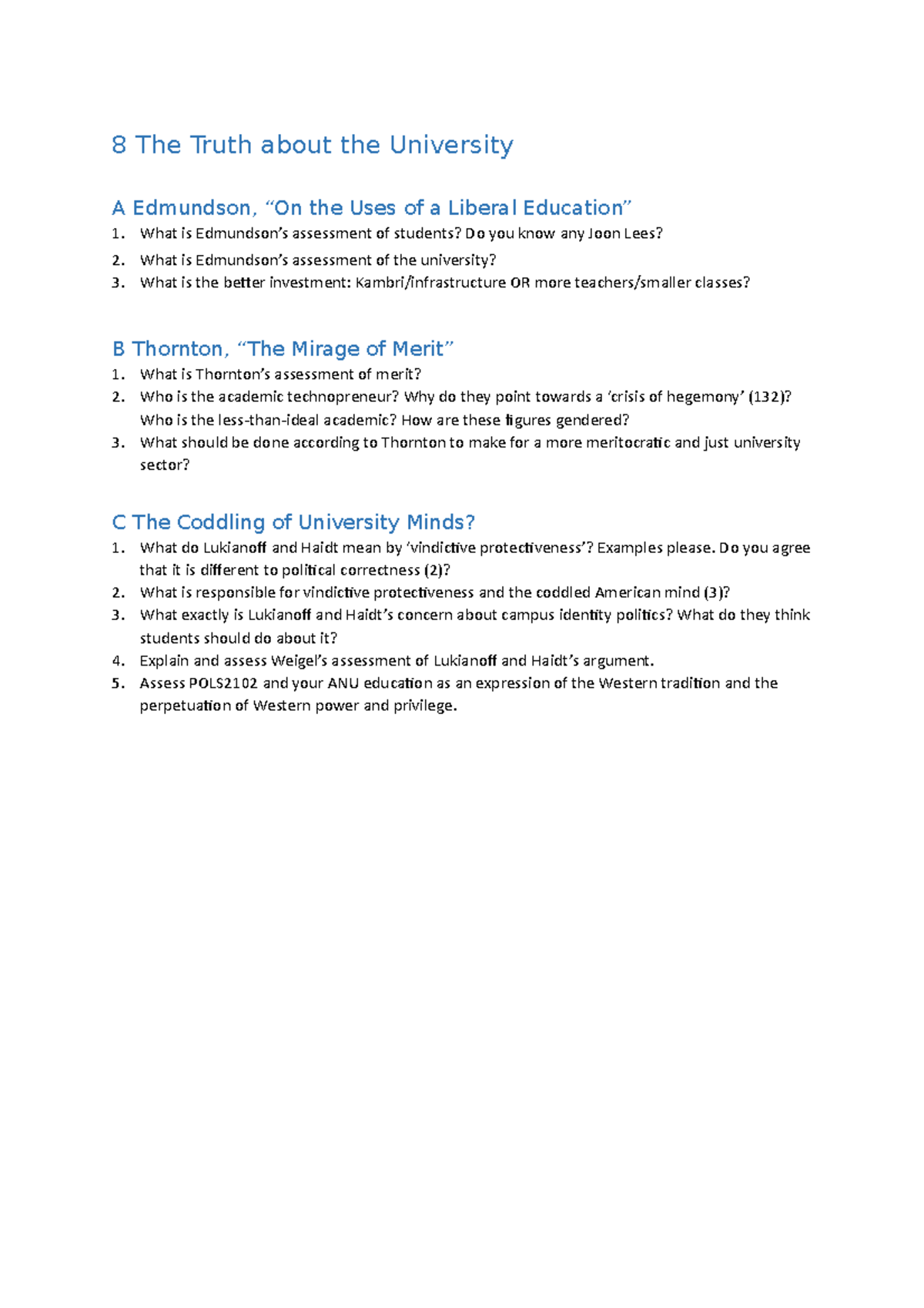 8 TUTE Notes The University - 8 The Truth about the University A ...