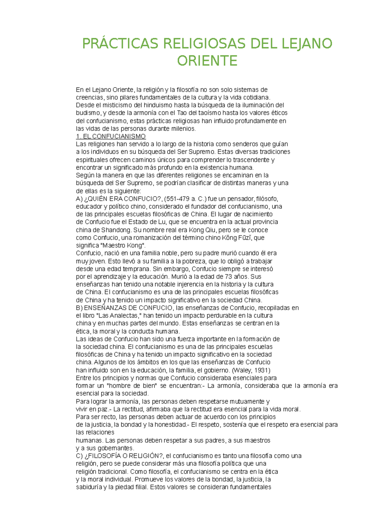 Prácticas Religiosas DEL Lejano Oriente Religion - PRÁCTICAS RELIGIOSAS ...