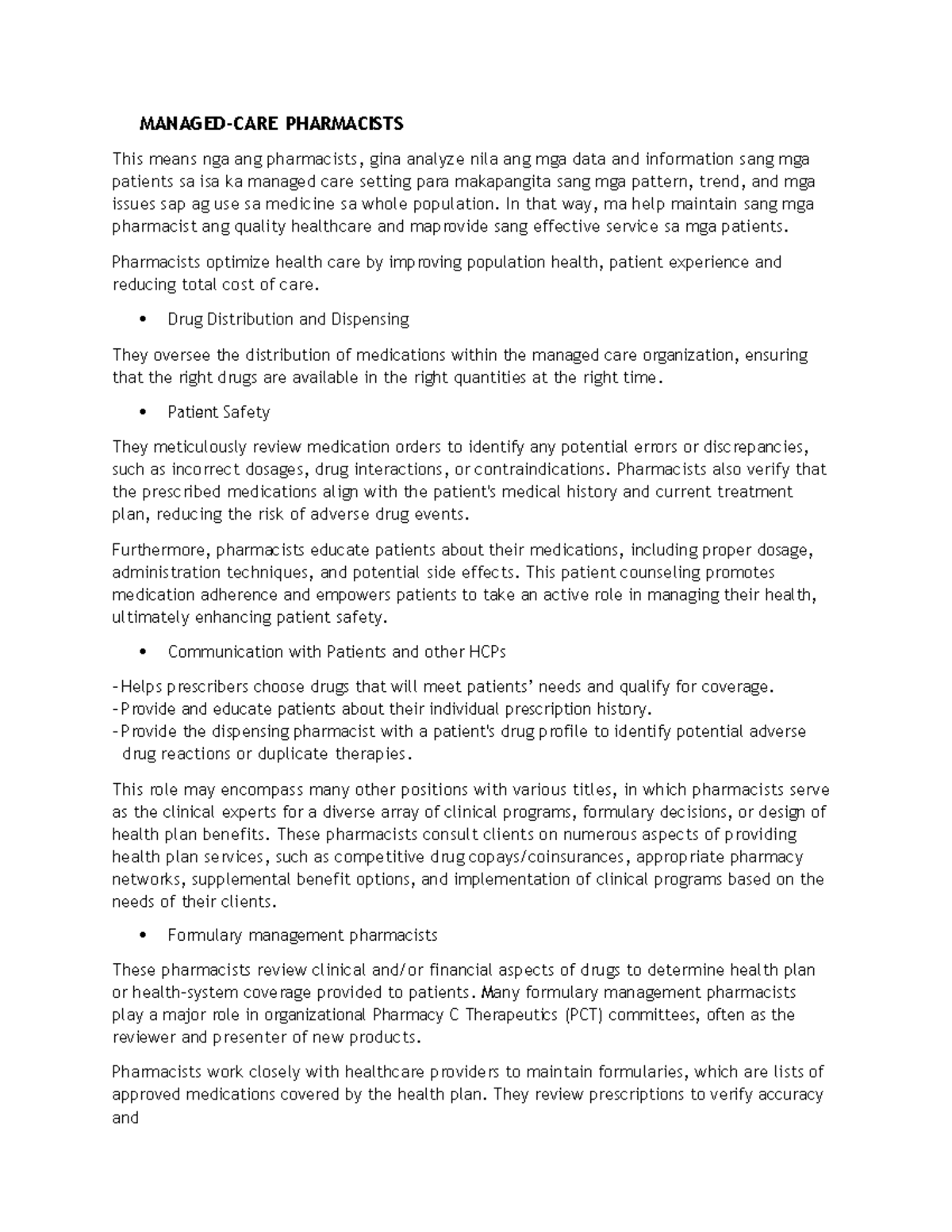 Script for soc ad - MANAGED-CARE PHARMACISTS This means nga ang ...