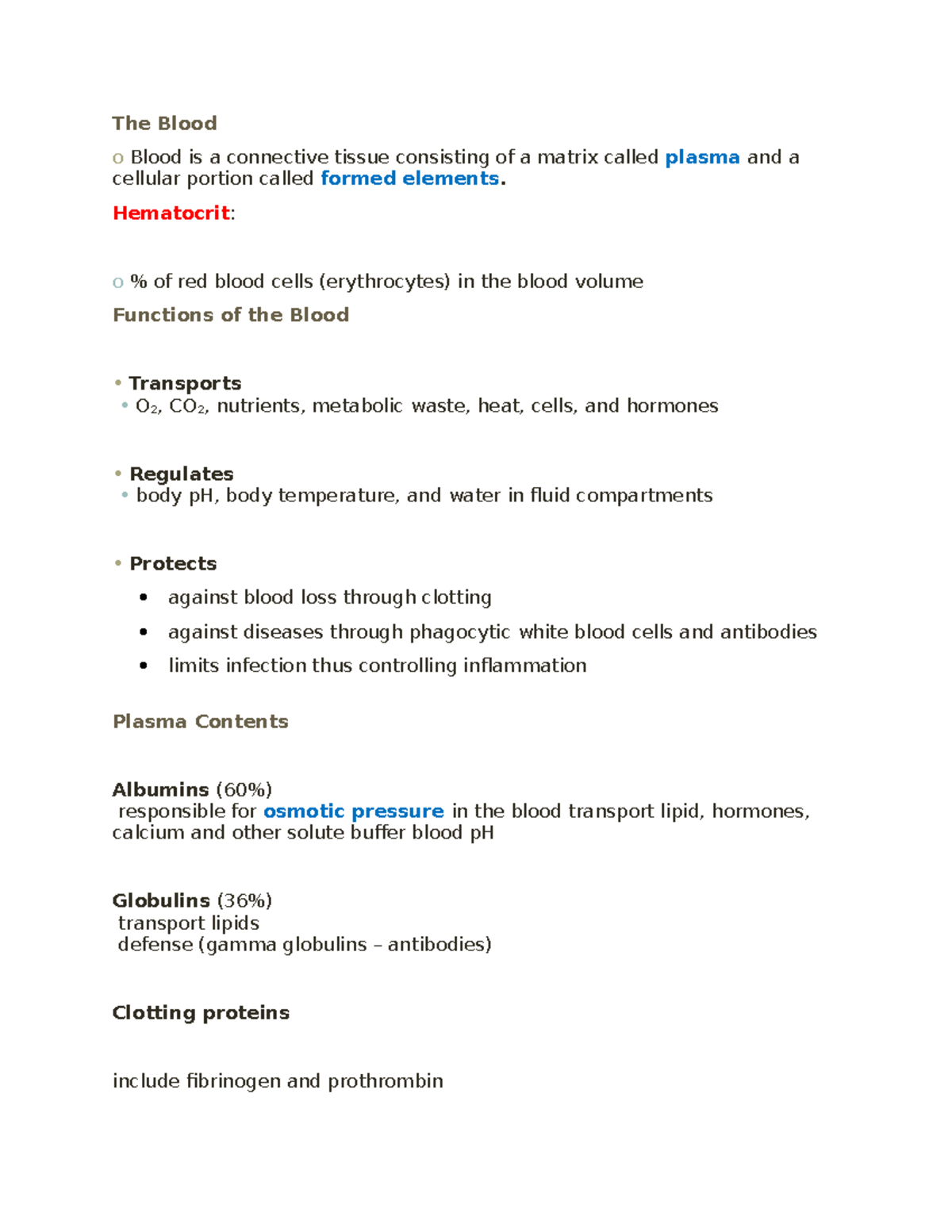 ANAT 1053 Cardiovascular System PART 1 - The Blood o cellular portion ...
